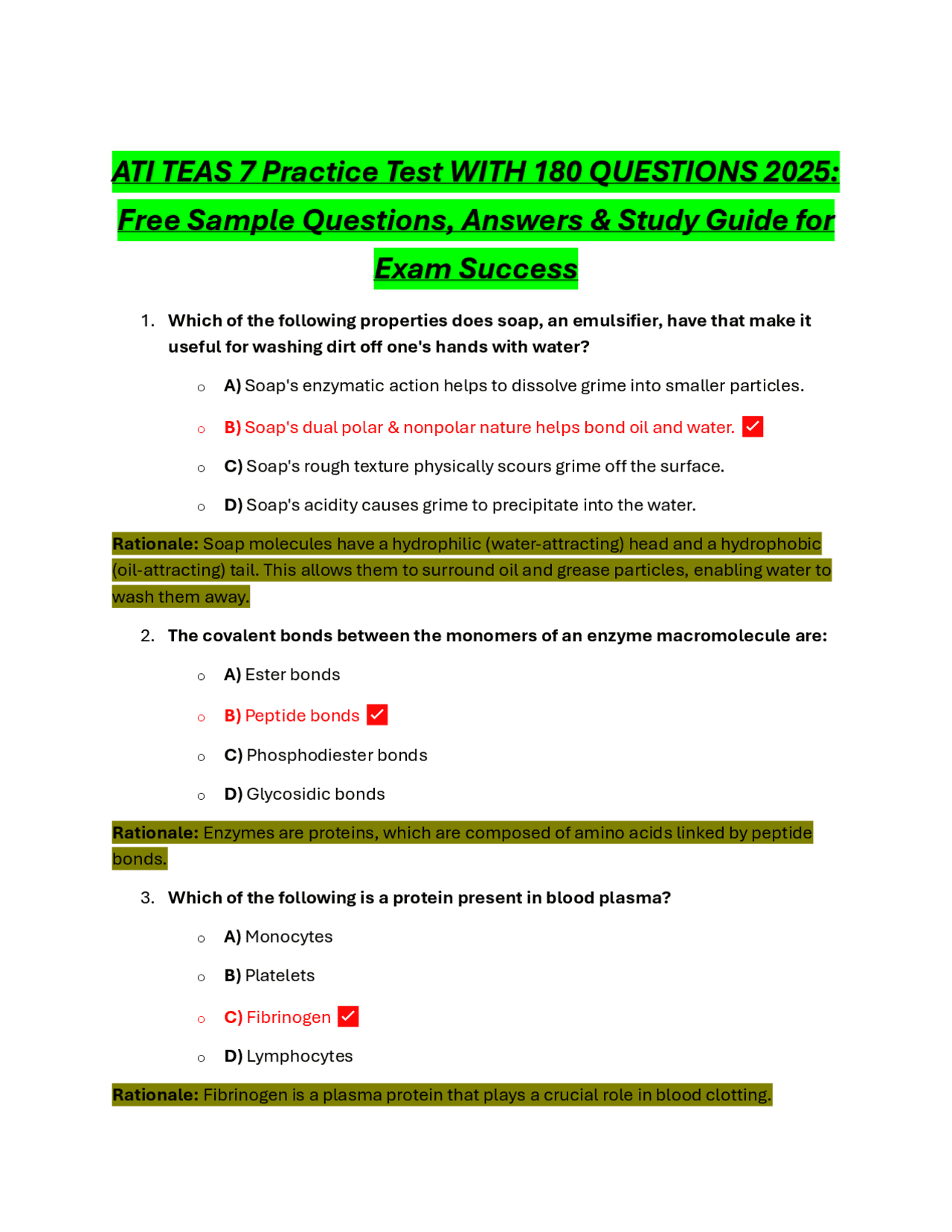 A.T.I TEAS 7 Practice Test WITH 180 QUESTIONS 2025: Free Sample ...