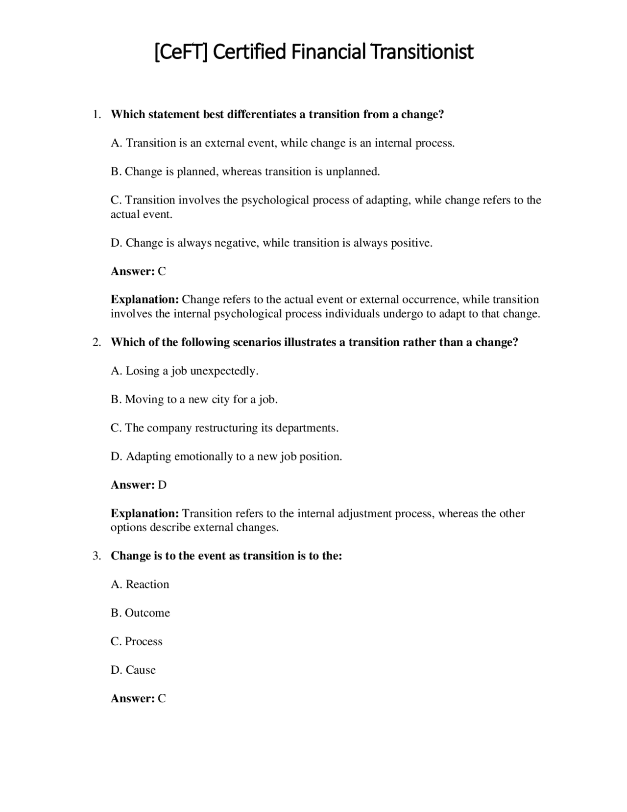 [CeFT] Certified Financial Transitionist Practice Exam | Exams ...