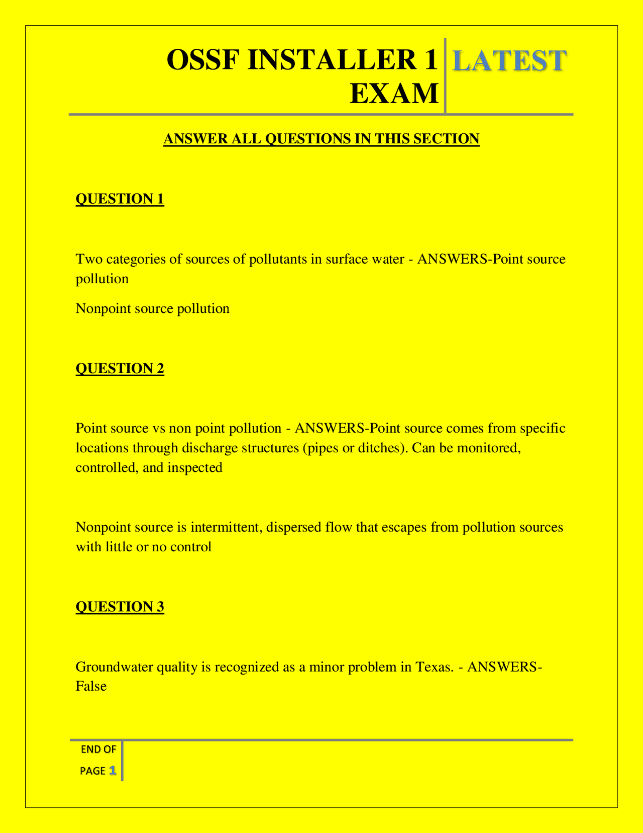 On-Site Sewage Facilities (OSSF) Installer Exam Questions and Answers ...