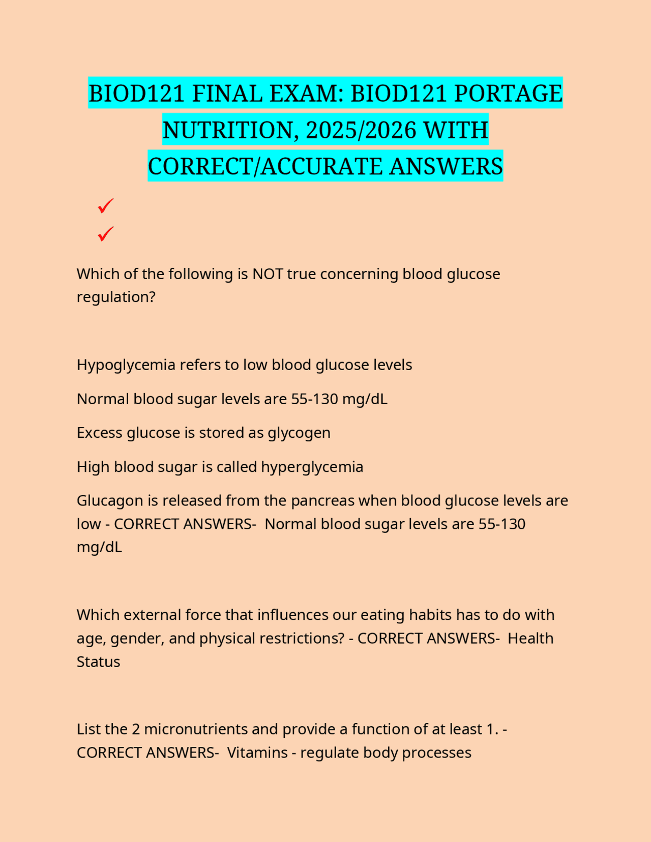 BIO121 FINAL EXAM: BIOLOGY 121, 2025/2026 WITH CORRECT/ACCURATE ANSWERS ...