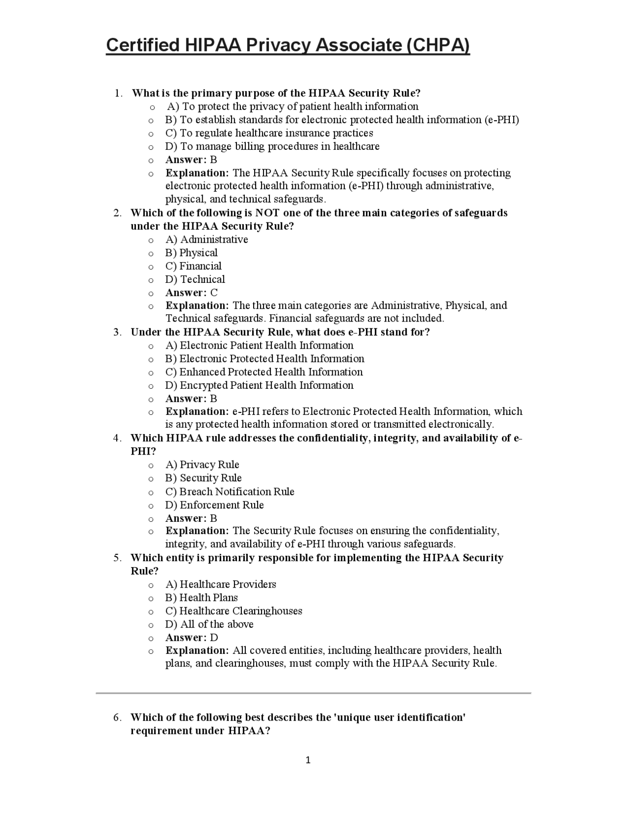 Certified HIPAA Privacy Associate (CHPA) Practice Exam | Exams ...