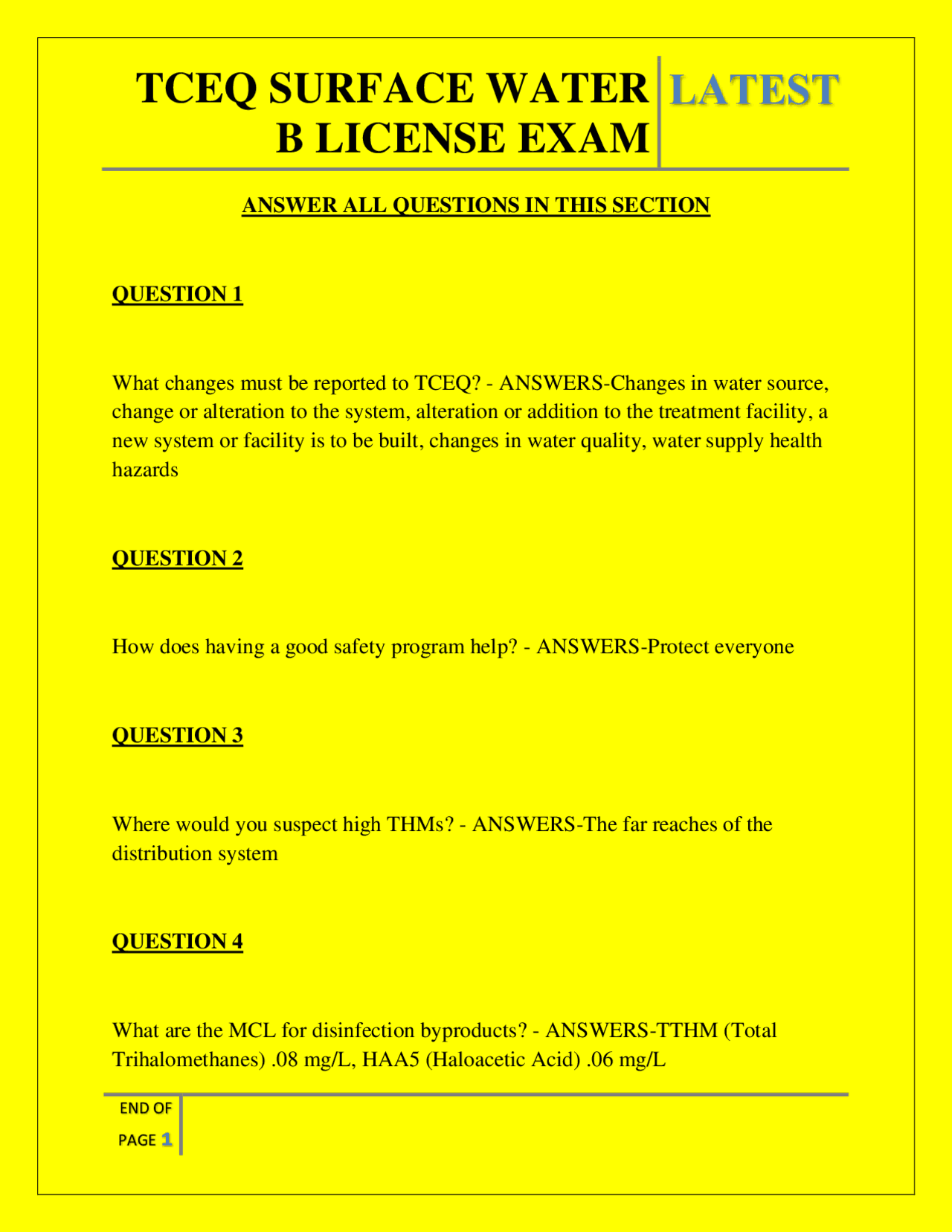 TCEQ Surface Water B License Exam Questions and Answers | Exams Water ...