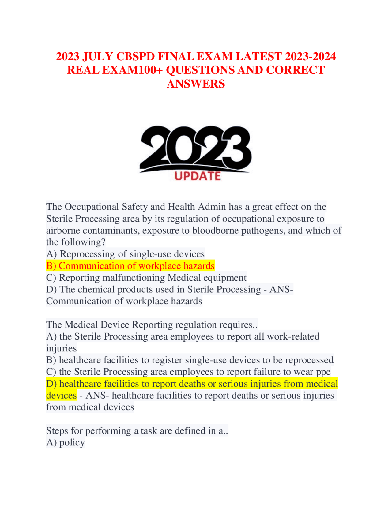 2023 JULY CBSPD FINAL EXAM LATEST 2023-2024 REAL EXAM 100+ QUESTIONS ...