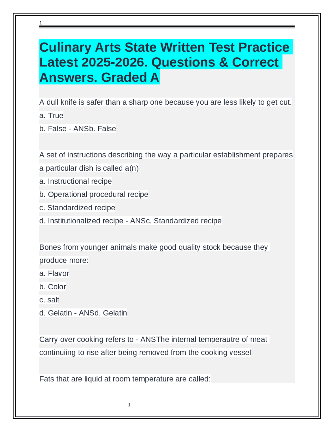 Culinary Arts Practice Questions and Answers: A Comprehensive Guide ...