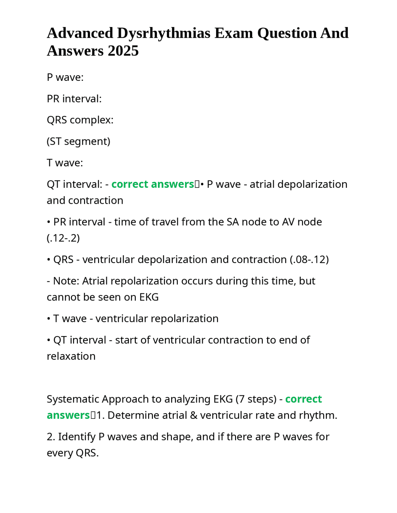 Advanced Dysrhythmias Exam Question And Answers 2025 | Exams Nursing ...