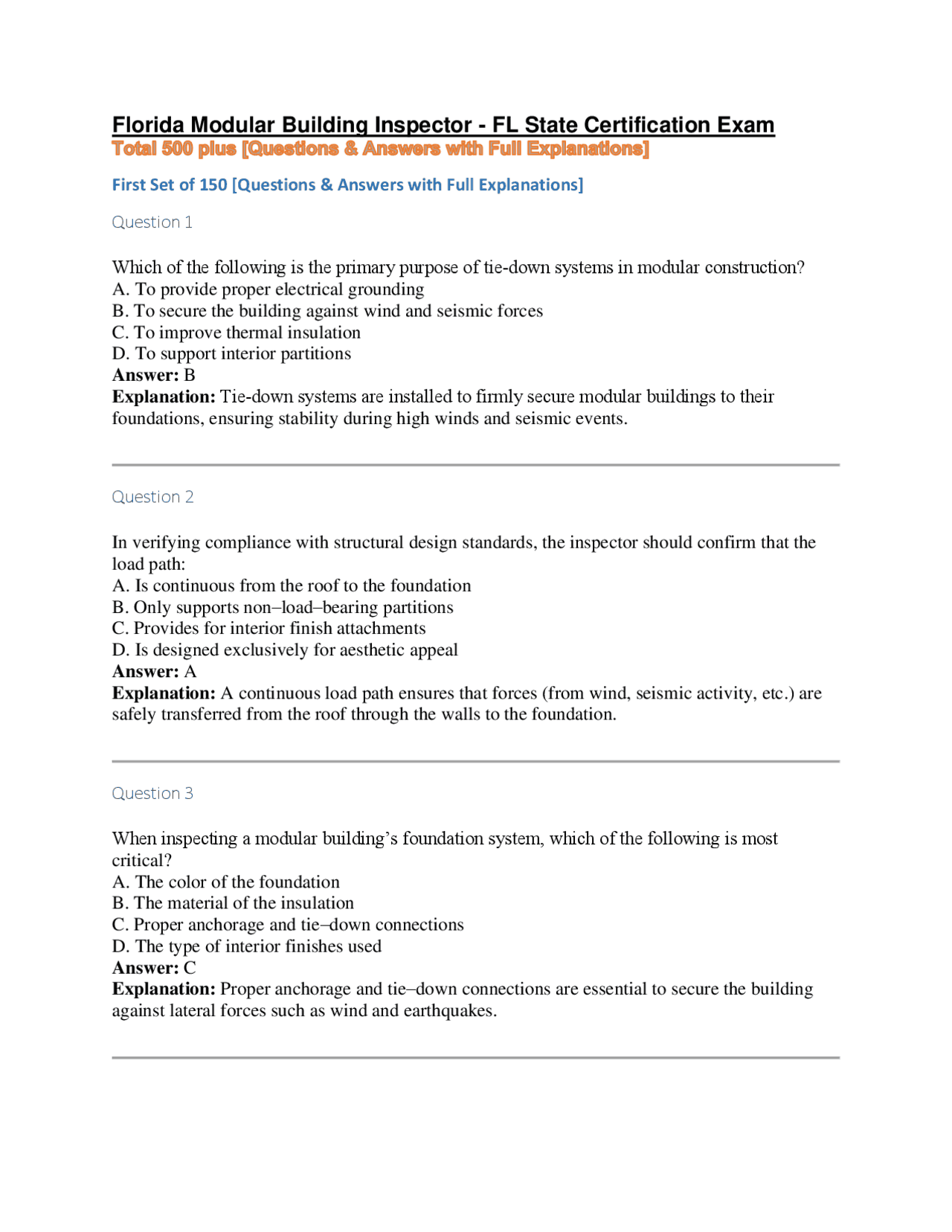 "Florida Modular Building Inspector - FL State Certification Exam ...
