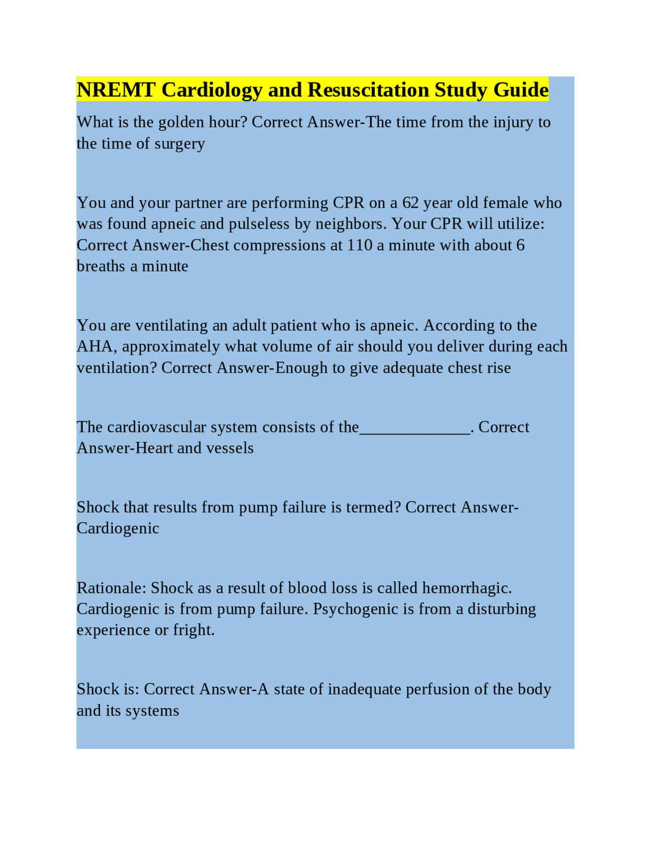 NREMT Cardiology and Resuscitation: A Comprehensive Q&A Study Guide ...