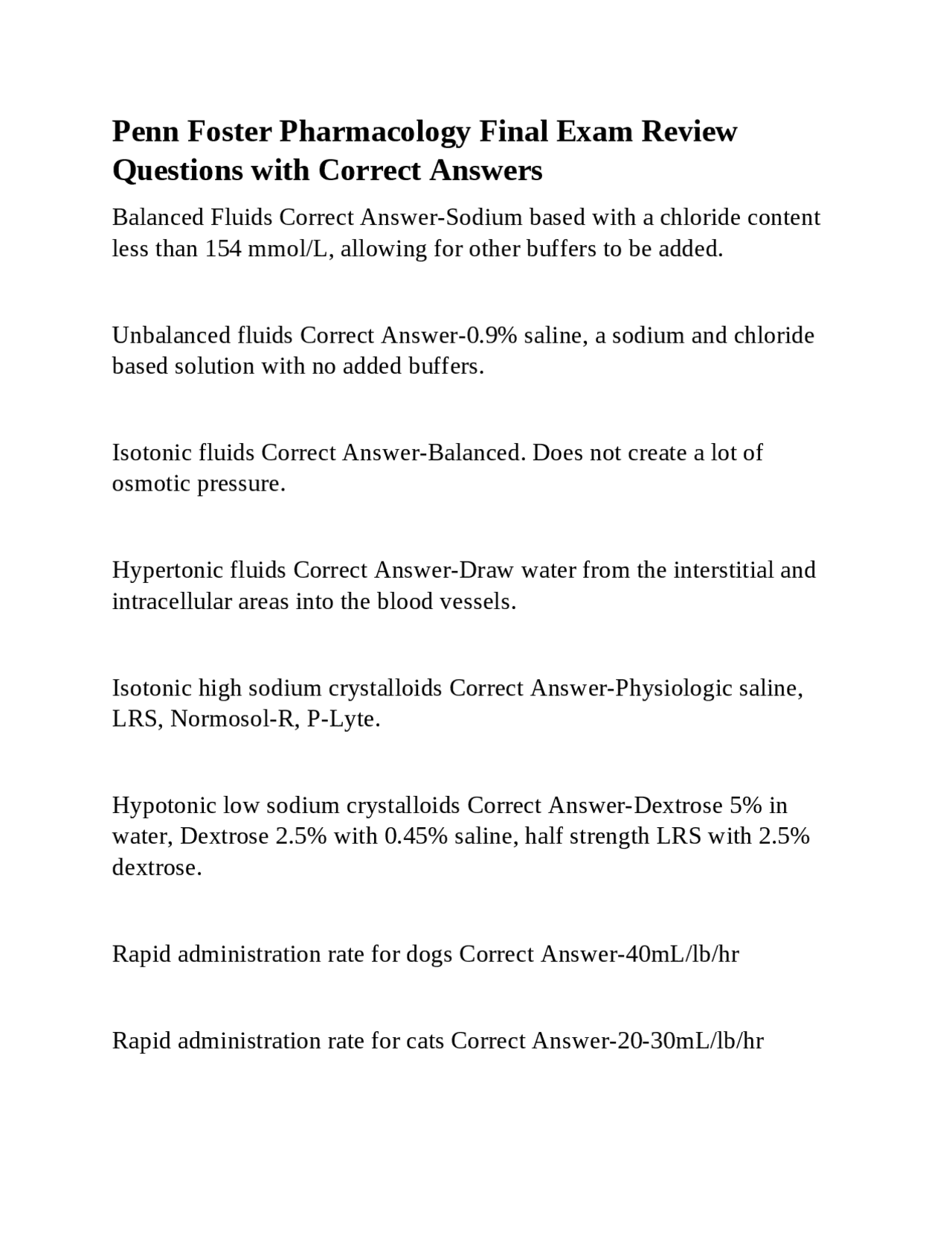 Penn Foster Pharmacology Final Exam Review Questions with Correct ...