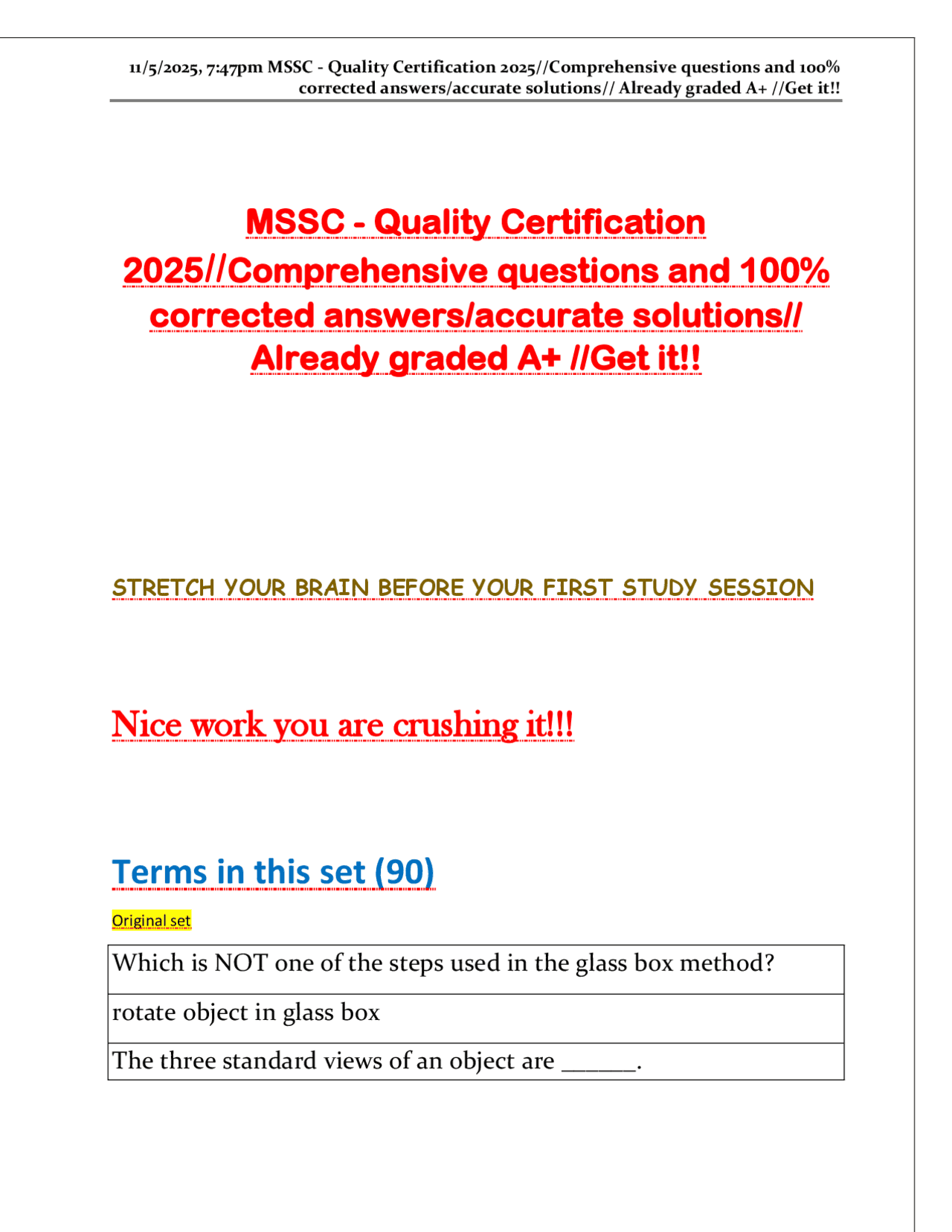 MSSC - Quality Certification .pdf | Exams Nursing | Docsity