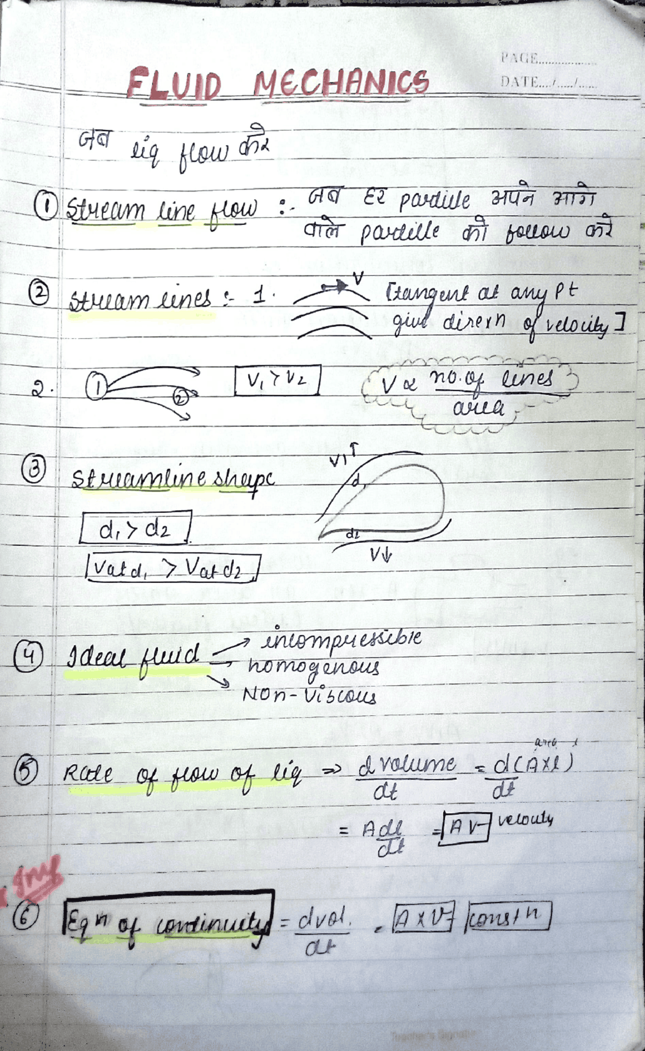Fluid mechanics handwritten notes | Study notes Physics | Docsity