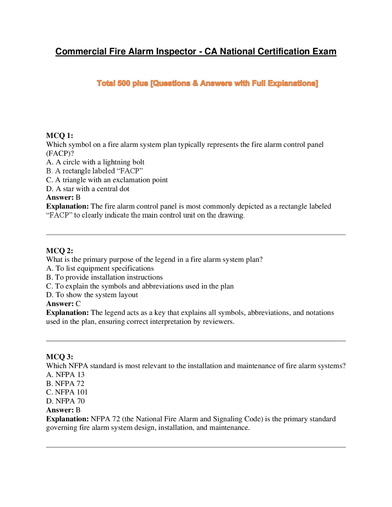 Commercial Fire Alarm Inspector - CA National Certification Exam ...