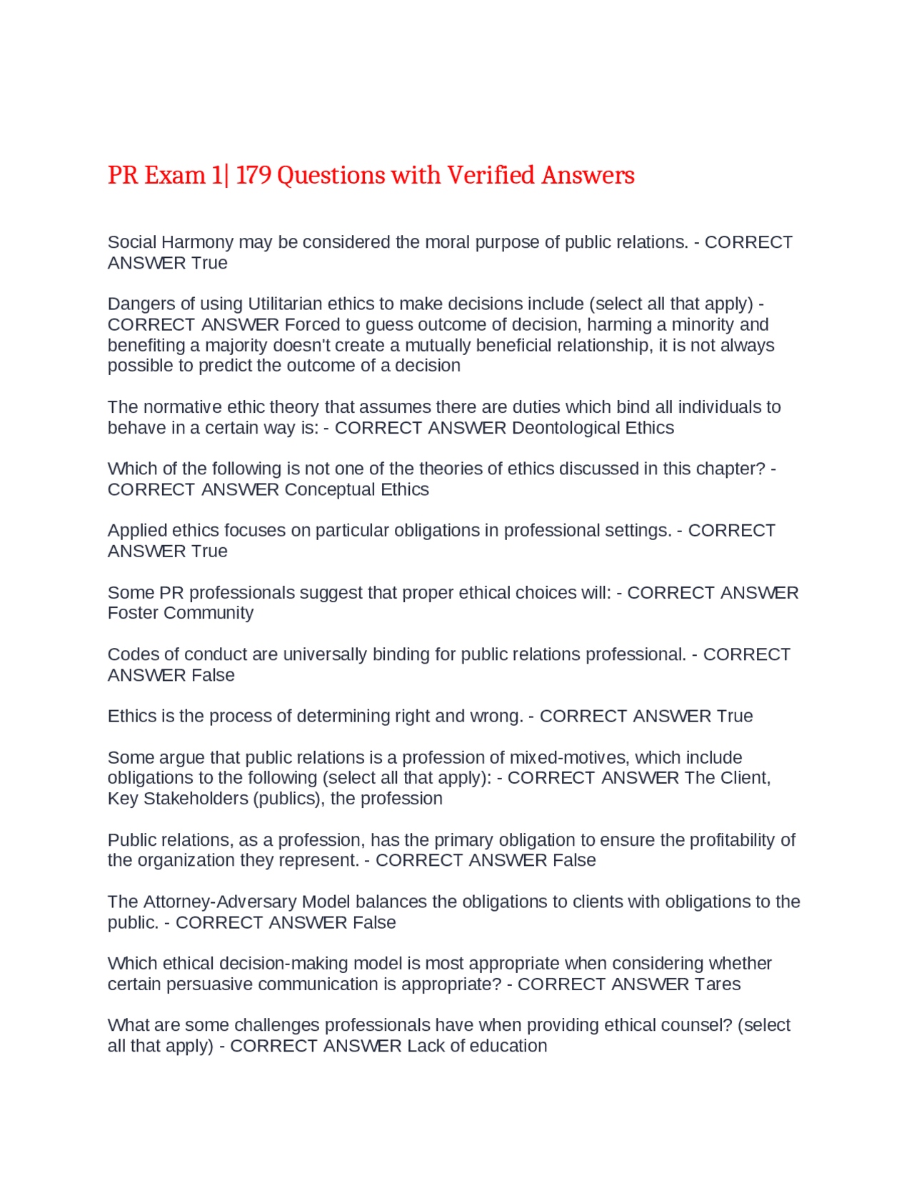 PR Exam 1| 179 Questions with Verified Answers,100%CORRECT | Exams ...