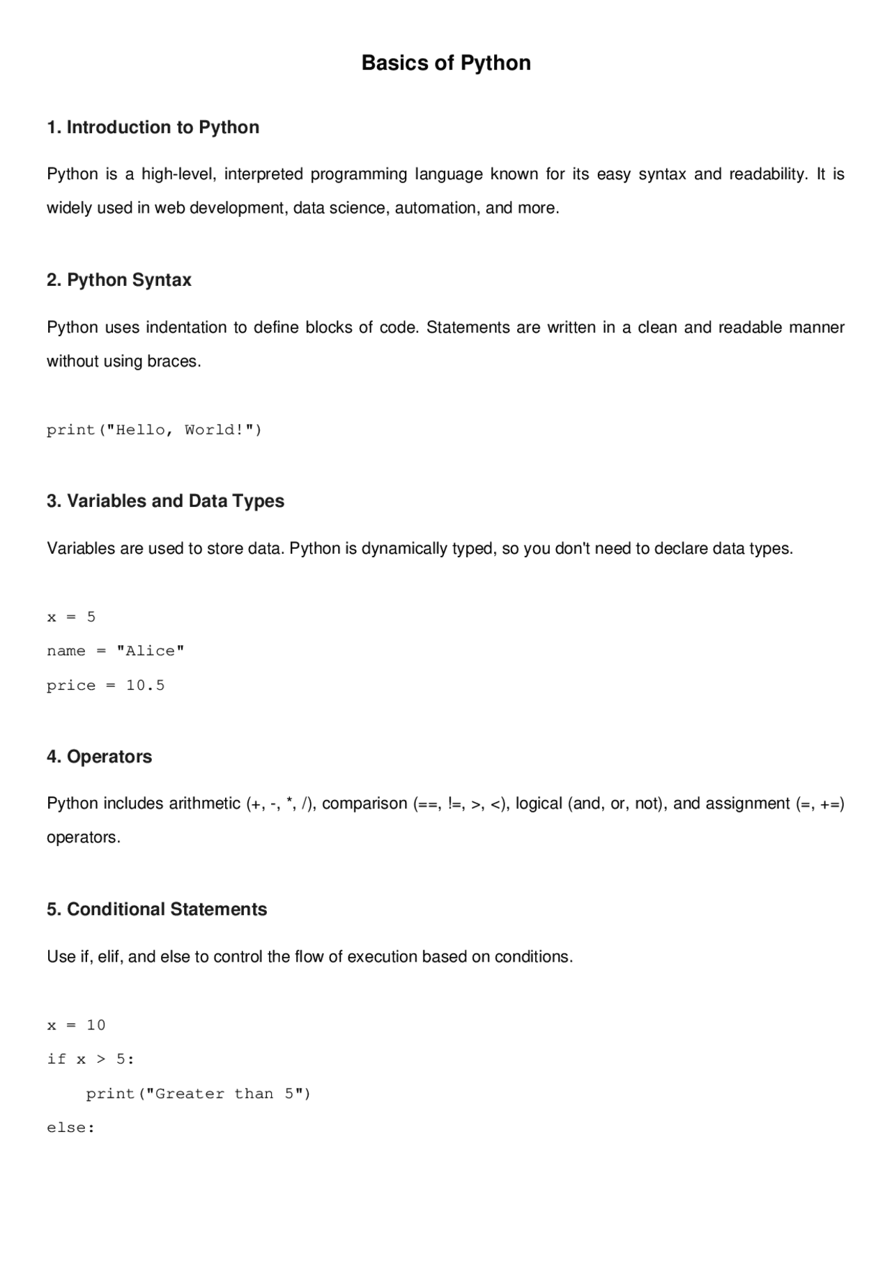 Basics of python that a student must know | Schemes and Mind Maps Computer science | Docsity