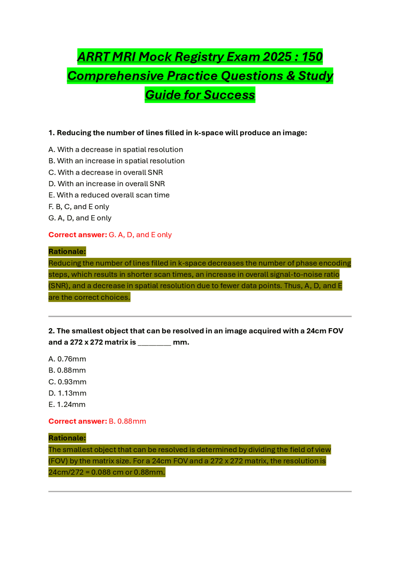 ARRT MRI Mock Registry Exam 2025: Comprehensive Practice Questions and ...