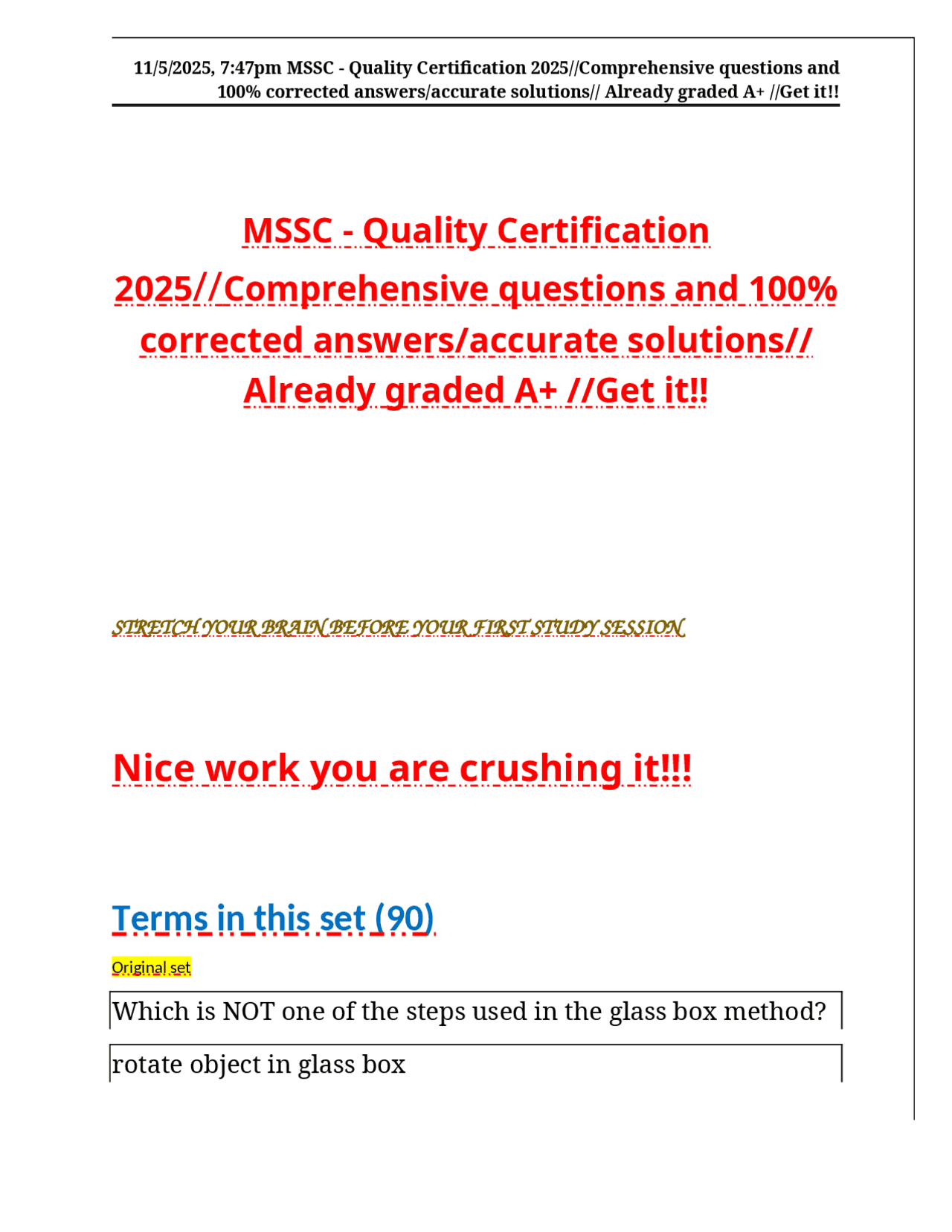 MSSC - Quality Certification.docx | Exams Nursing | Docsity