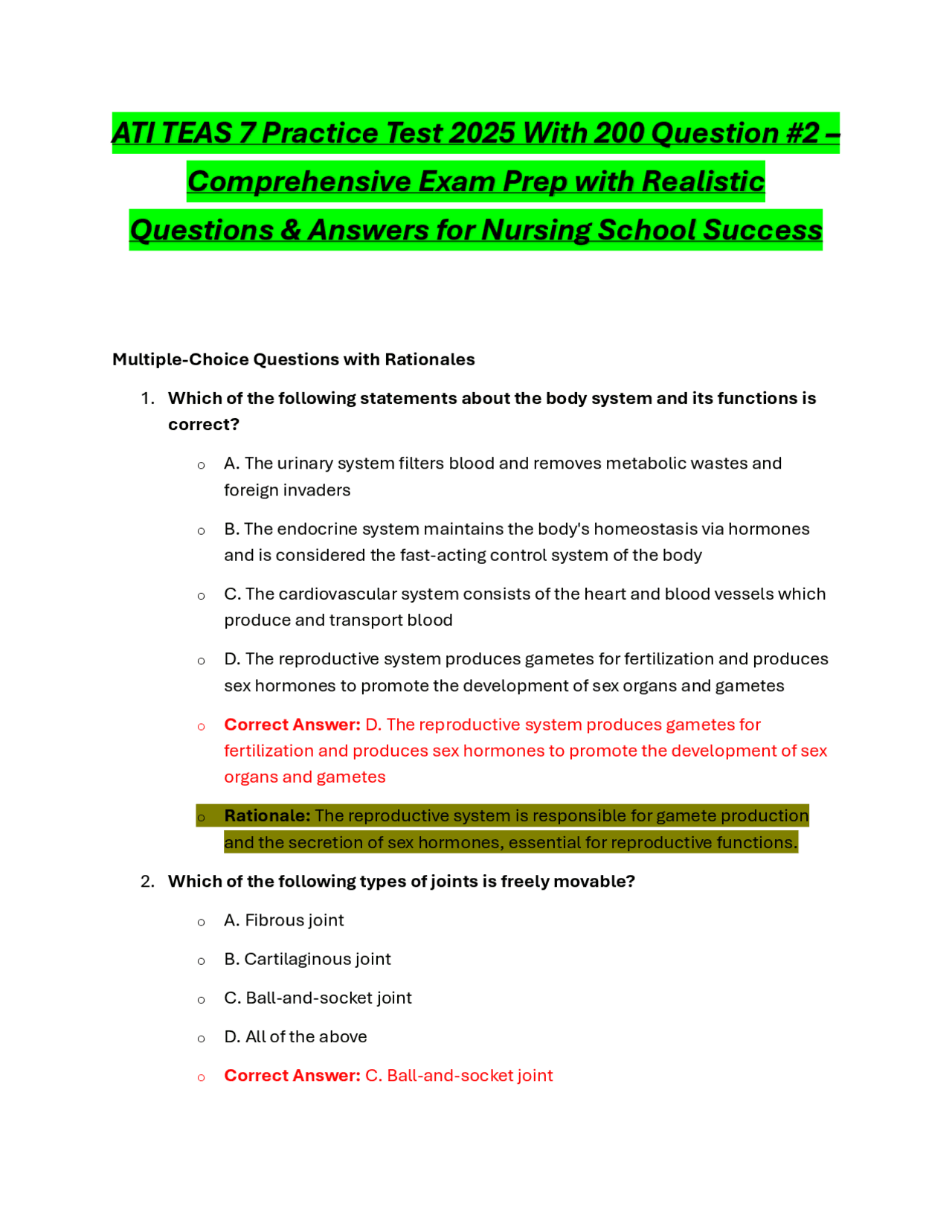 A.T.I TEAS 7 Practice Test 2025 With 200 Question #2 – Comprehensive ...