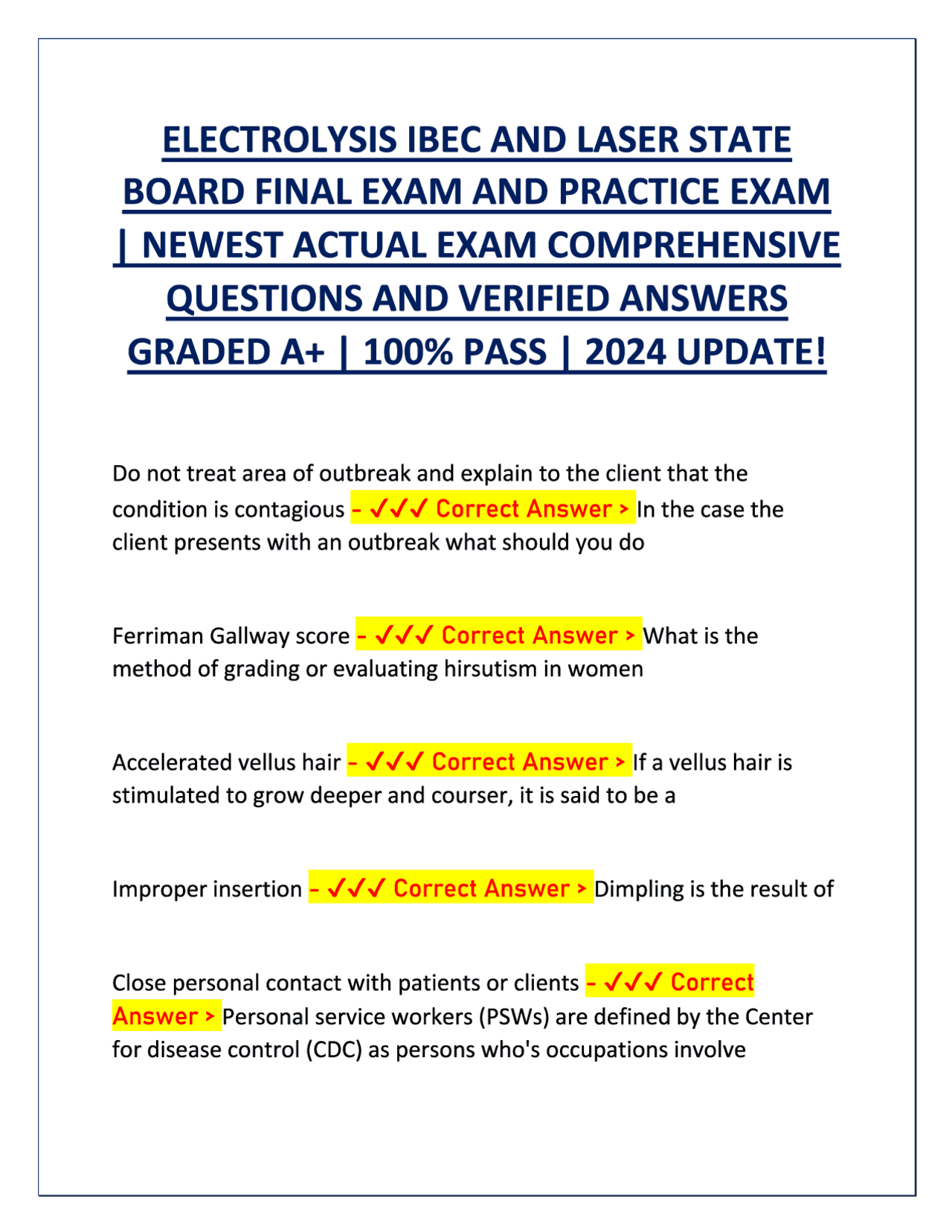 Electrolysis IBEC+Laser STATE BOARD Practice test 2024 (Complete ...