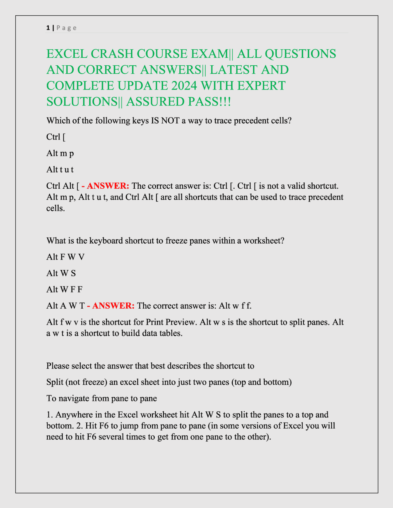 EXCEL CRASH COURSE EXAM 2024 WITH 100% CORRECT ANSWERS | Exams Community Corrections | Docsity