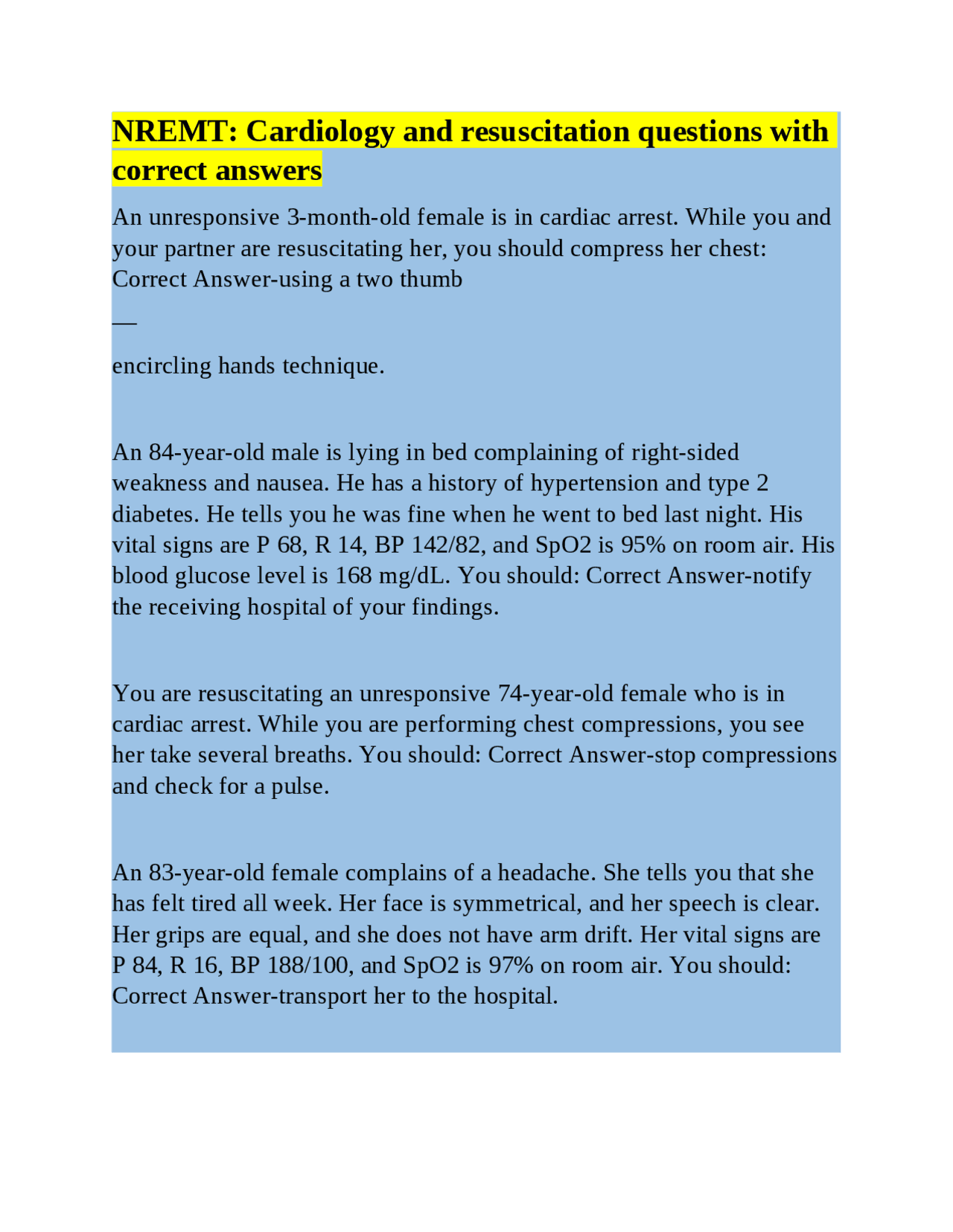 NREMT Cardiology and Resuscitation: Practice Questions and Answers ...