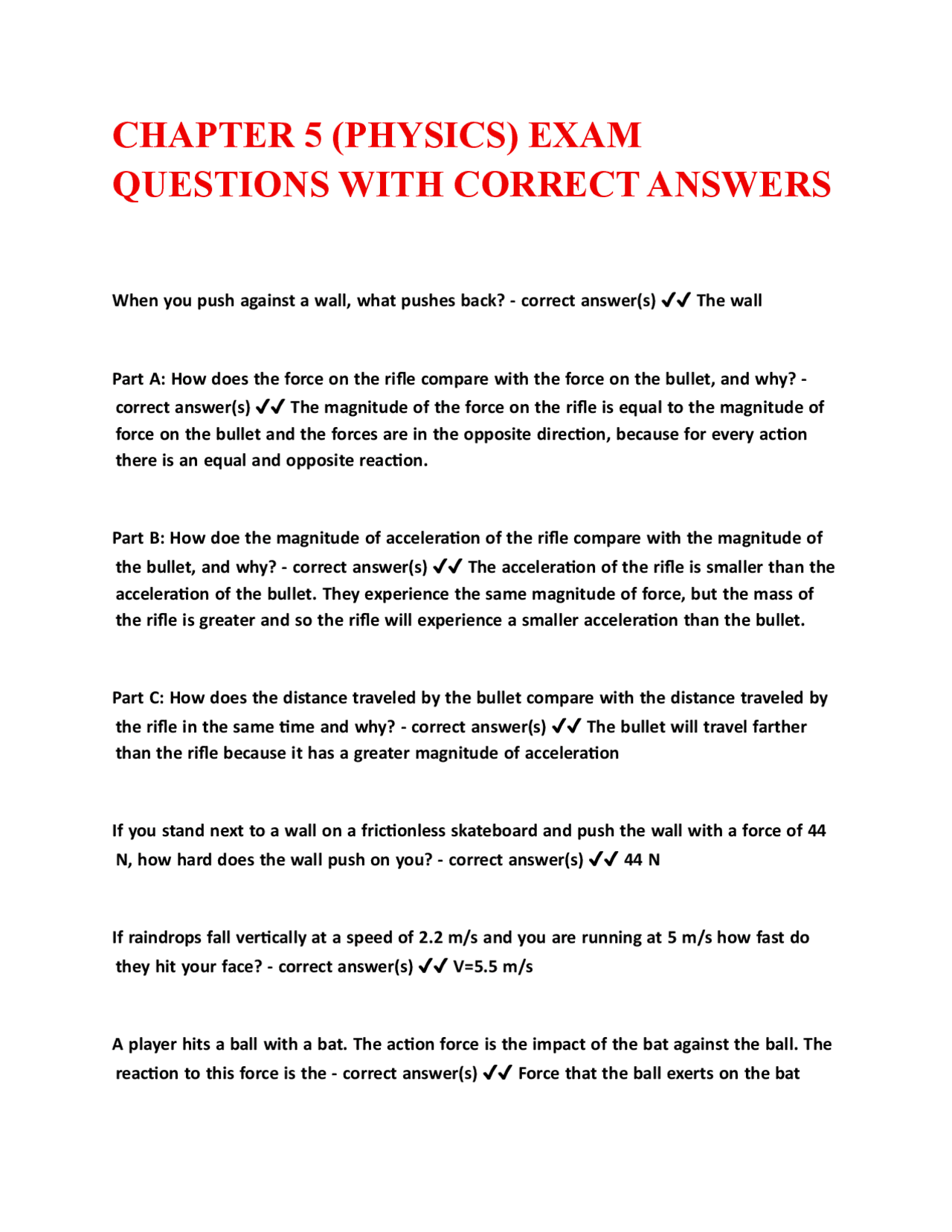 CHAPTER 5 (PHYSICS) EXAM QUESTIONS WITH CORRECT ANSWERS. | Exams Physics | Docsity