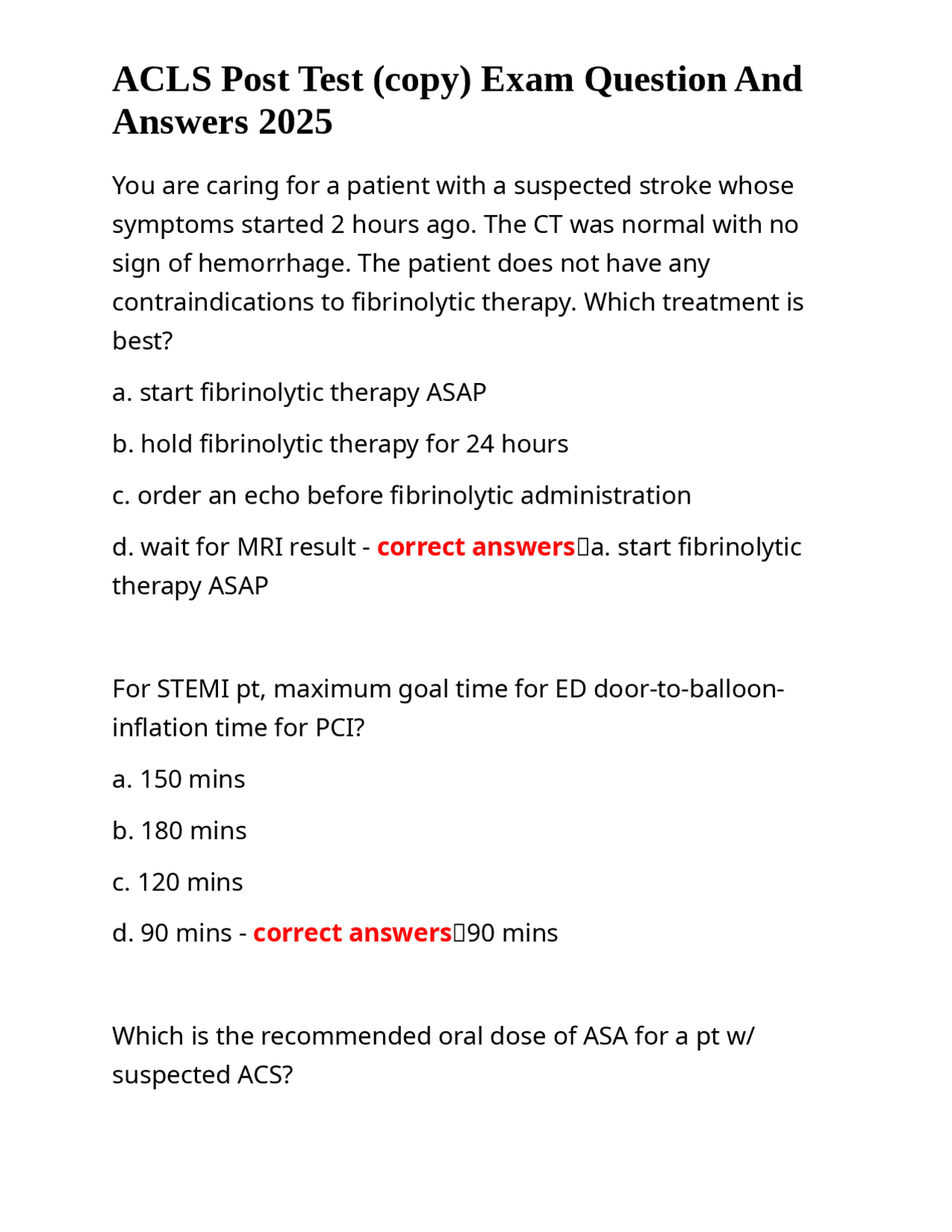 ACLS Post Test (copy) Exam Question And Answers 2025 | Exams Nursing ...