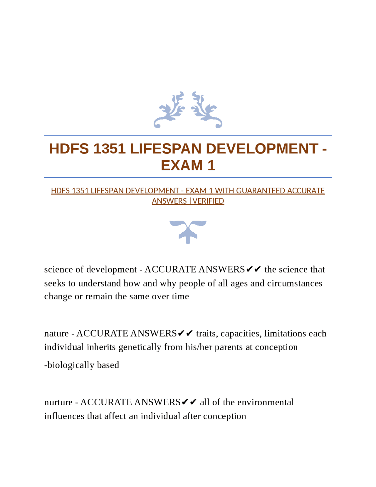 Lifespan Development: Key Concepts and Theories | Exams Nursing | Docsity