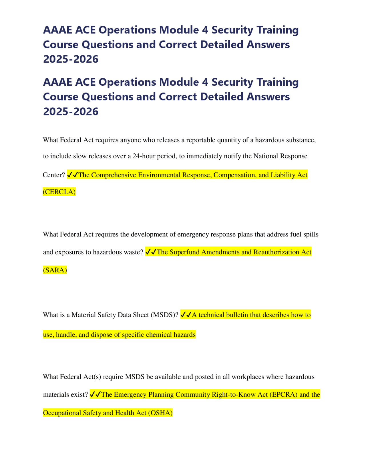 AAAE ACE Operations Module 4 Security Training: Questions and Answers ...