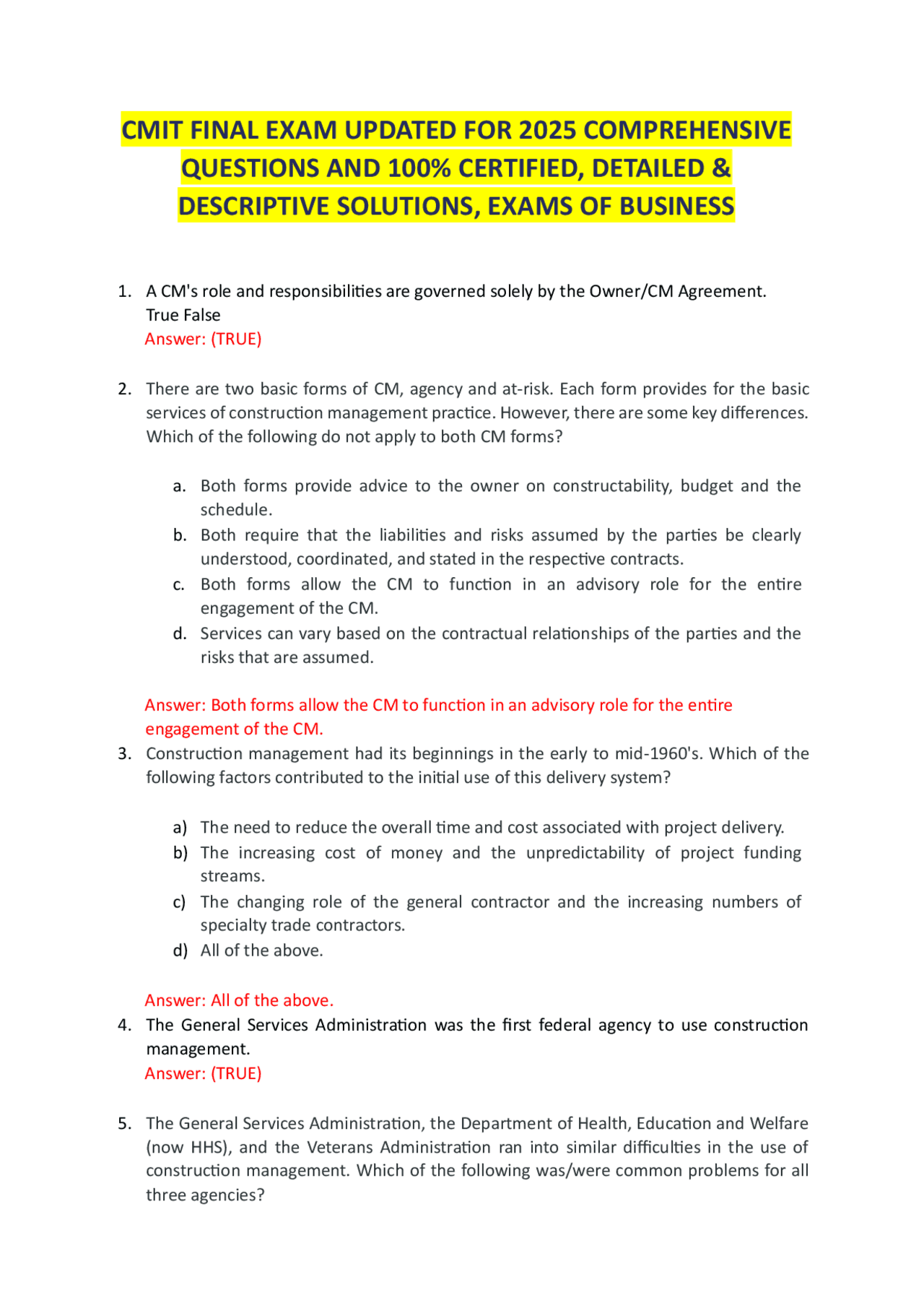 CMIT FINAL EXAM UPDATED FOR 2025 COMPREHENSIVE QUESTIONS AND 100% ...