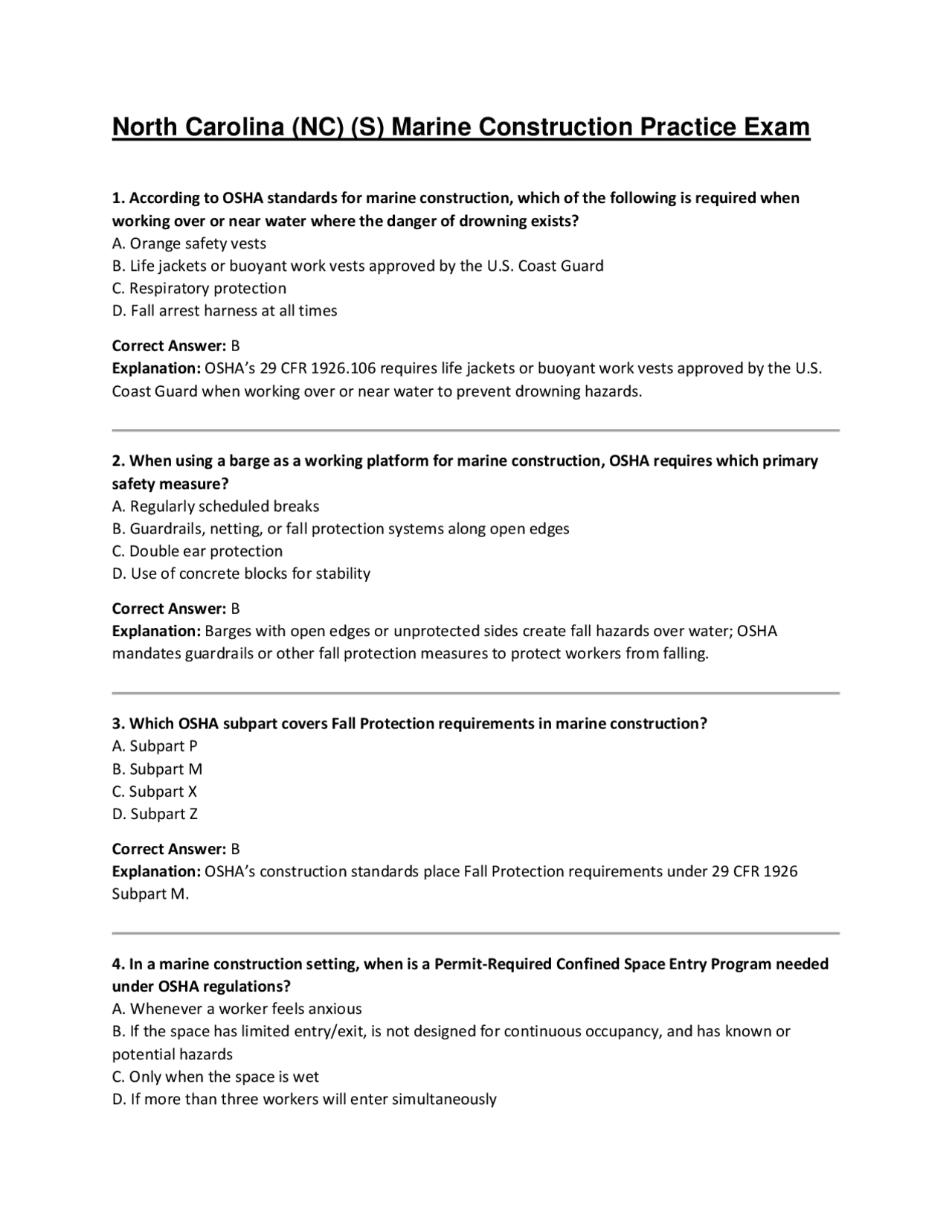 North Carolina (NC) (S) Marine Construction Practice Exam | Exams ...