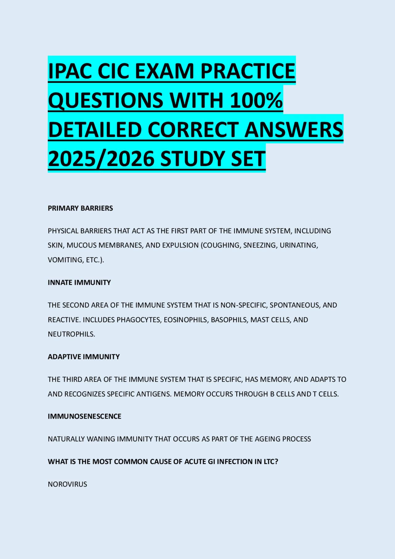 IPAC CIC EXAM PRACTICE QUESTIONS WITH 100% DETAILED CORRECT ANSWERS ...