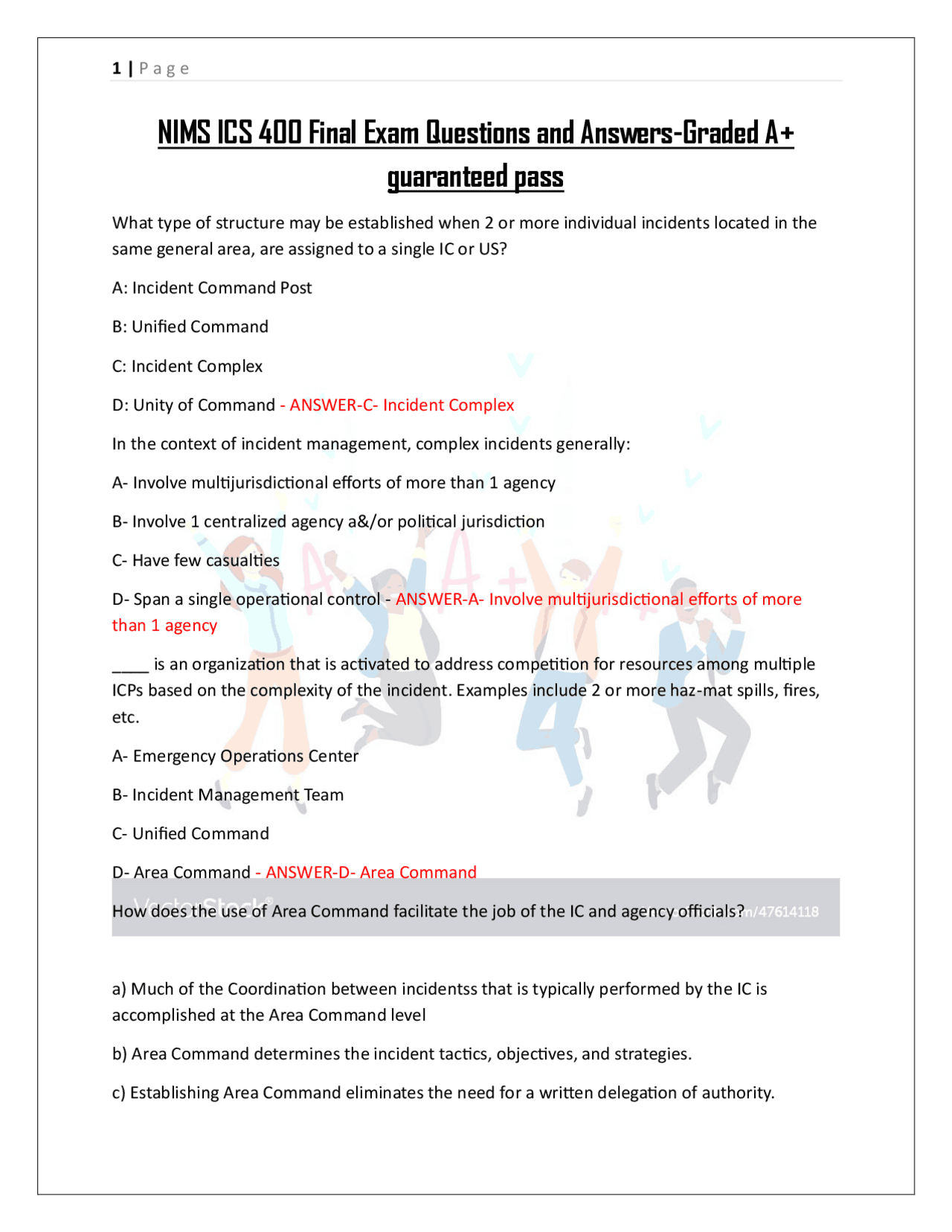 NIMS ICS 400 Final Exam Questions & Answers | Exams Biology | Docsity