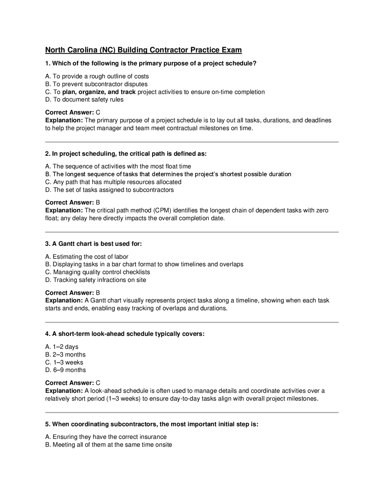 North Carolina (NC) Building Contractor Practice Exam | Exams ...