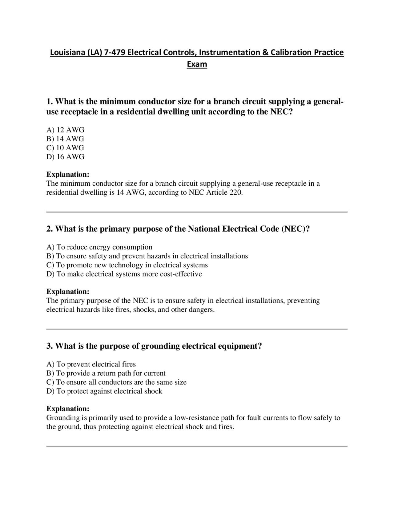 Louisiana (LA) 7‑479 Electrical Controls, Instrumentation & Calibration ...