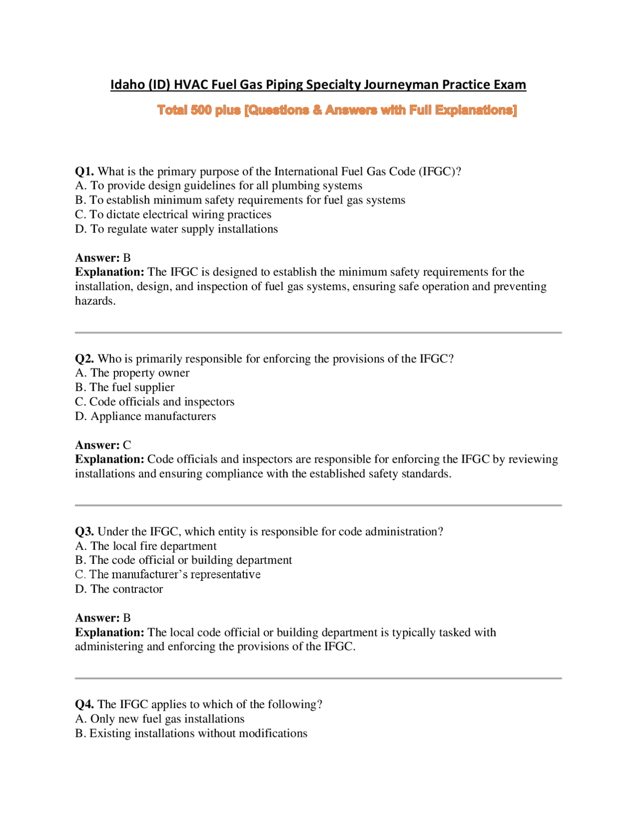 Idaho (ID) HVAC Fuel Gas Piping Specialty Journeyman Practice Exam ...