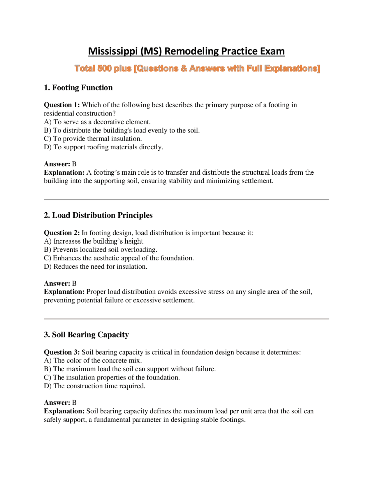 Mississippi (MS) Remodeling Practice Exam | Exams Technology | Docsity