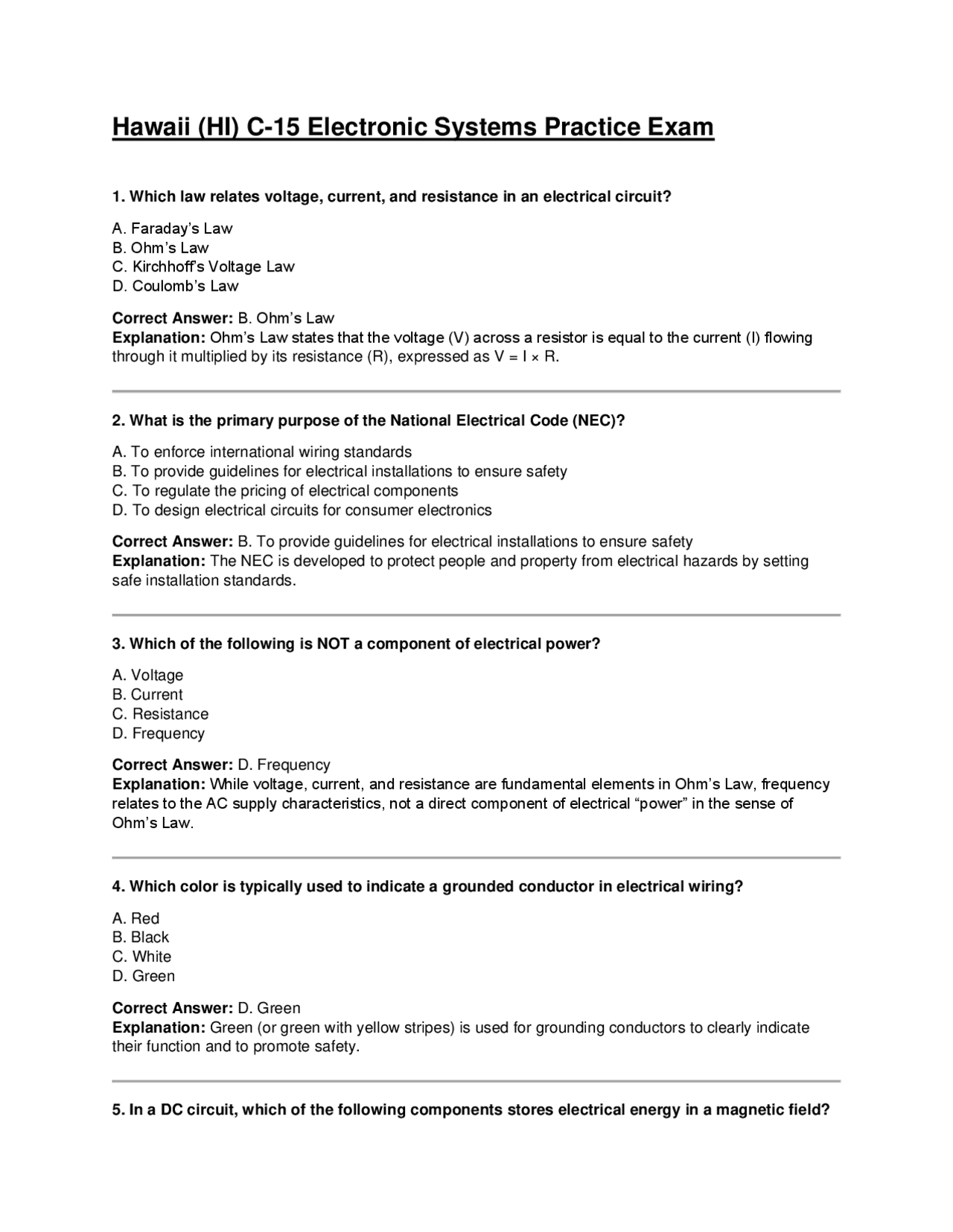 Hawaii (HI) C‑15 Electronic Systems Practice Exam | Exams Technology | Docsity