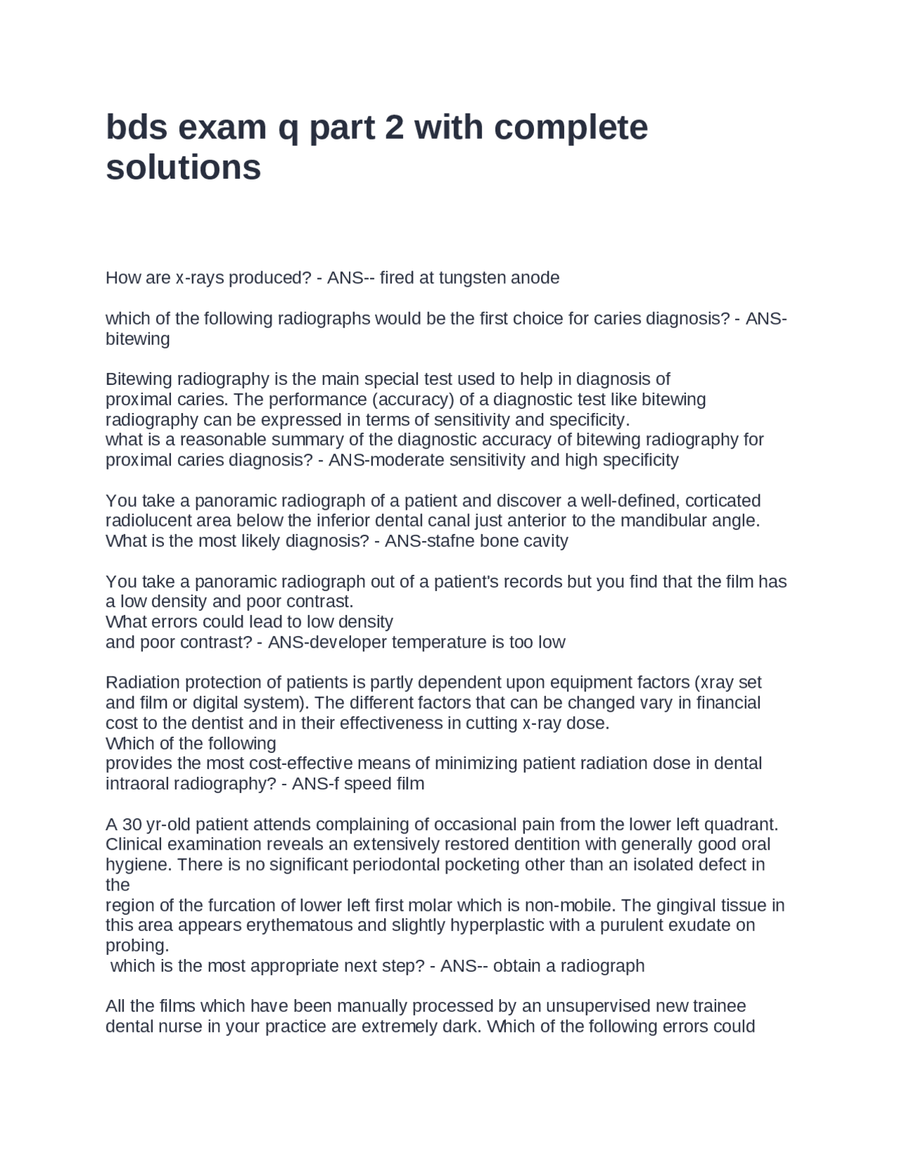 bds exam q part 2 with complete solutions | Exams Advanced Education ...