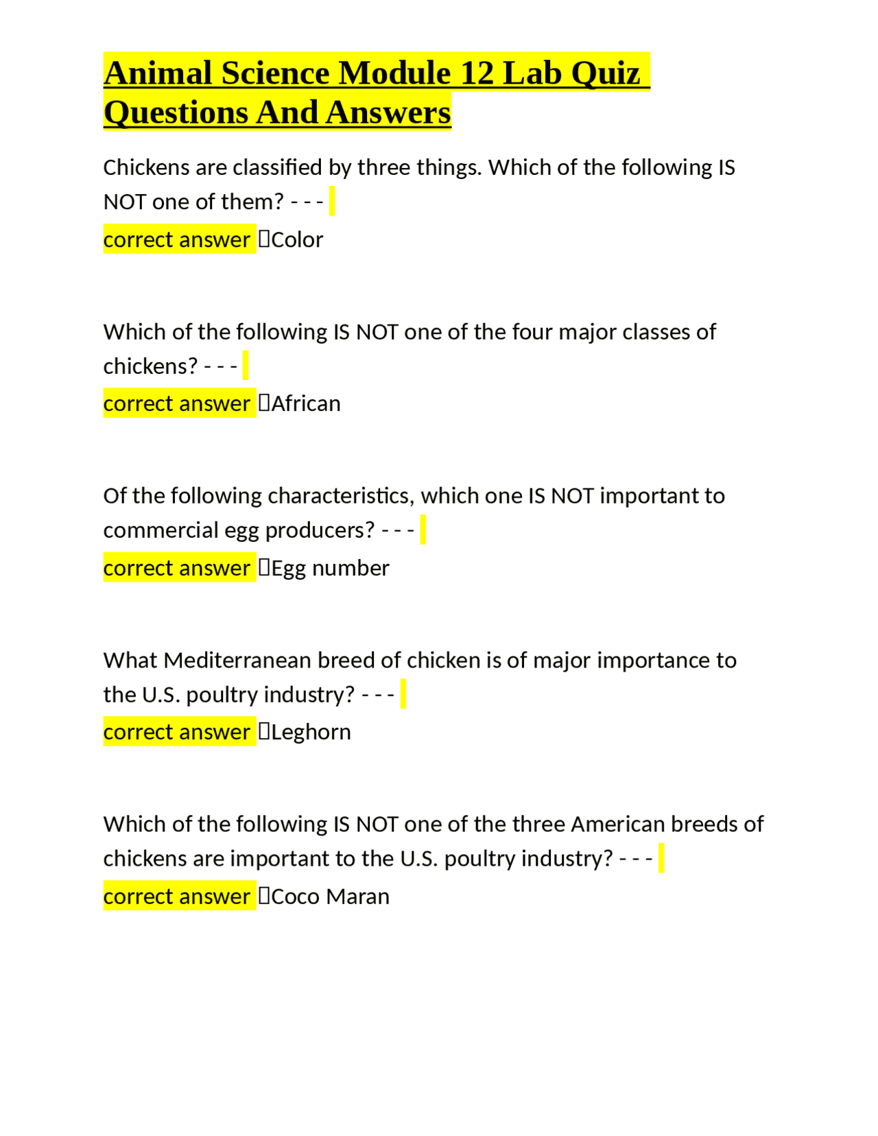Animal Science Module 12 Lab Quiz Questions And Answers | Exams Animal ...