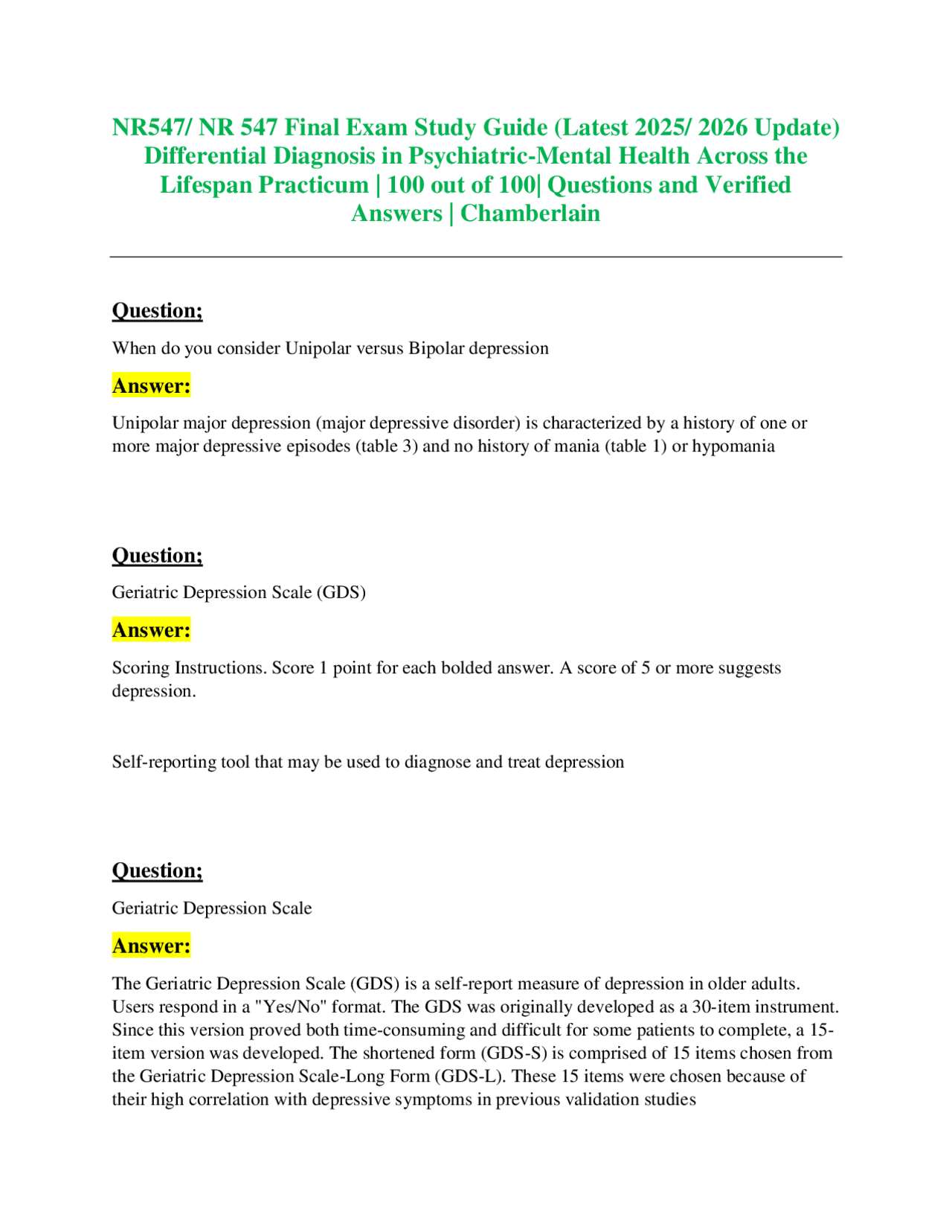 NR547/ NR 547 Final Exam Study Guide (Latest 2025/ 2026 Update) Q&A ...