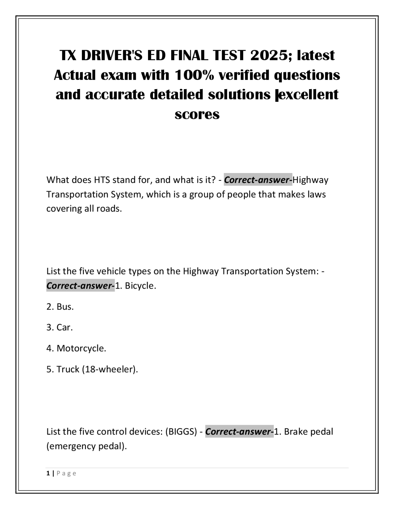 TX DRIVER'S ED FINAL TEST 2025; latest Actual exam with 100% verified ...