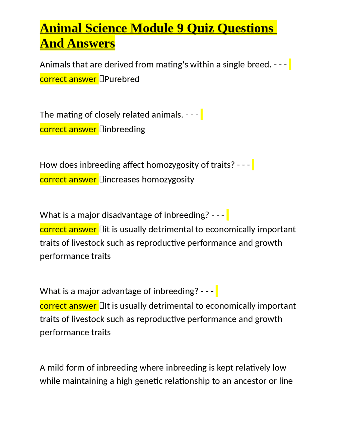 Animal Science Module 9 Quiz Questions And Answers | Exams Animal Anatomy and Physiology | Docsity