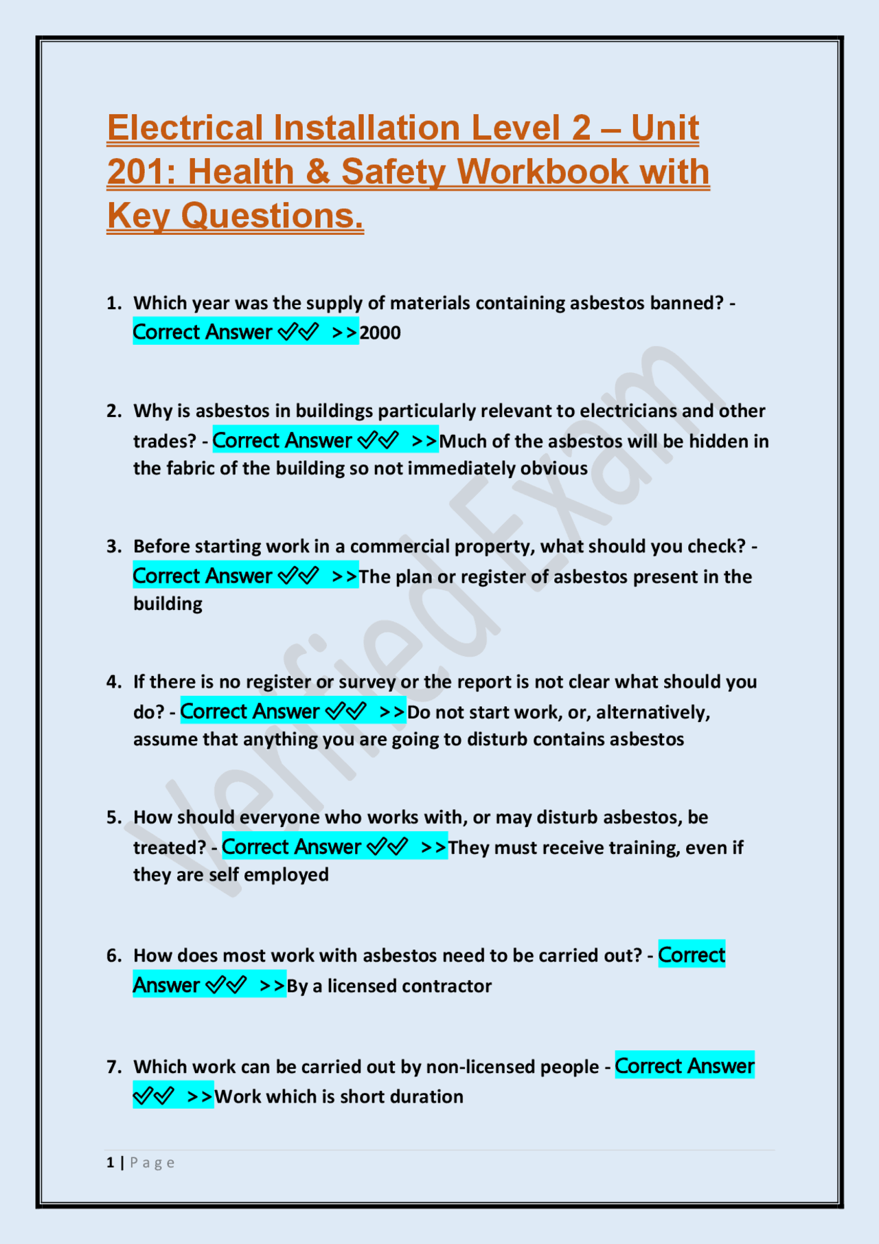 Electrical Installation Level 2 – Unit 201: Health & Safety Workbook ...