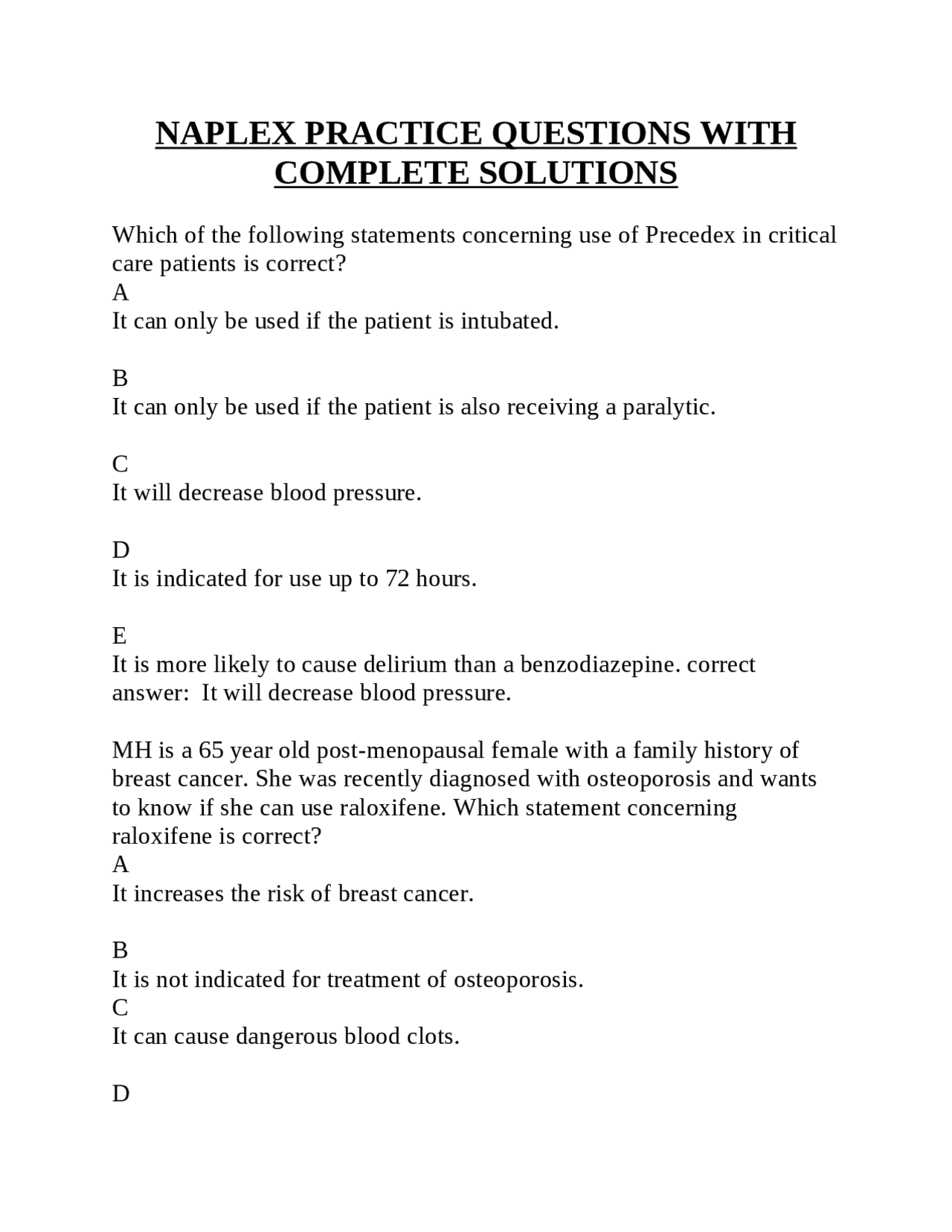 NAPLEX Practice Questions with Complete Solutions: Pharmacology and ...