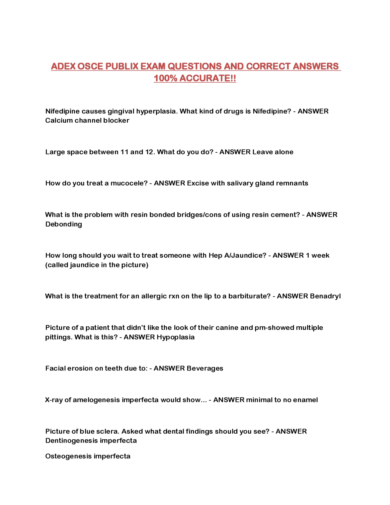 ADEX OSCE PUBLIX Exam Questions and Answers: A Comprehensive Guide for Dental Students | Exams ...