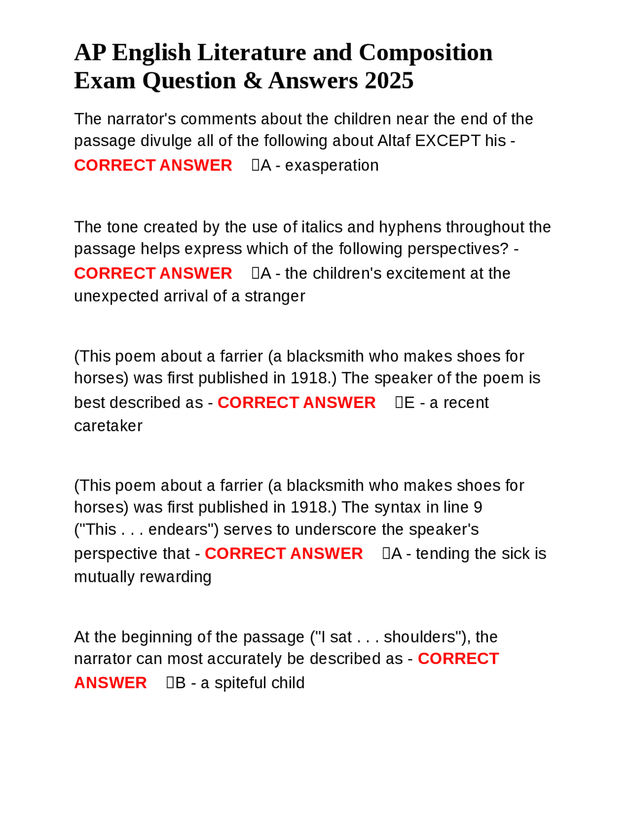 AP English Literature and Composition Exam Question & Answers 2025 ...
