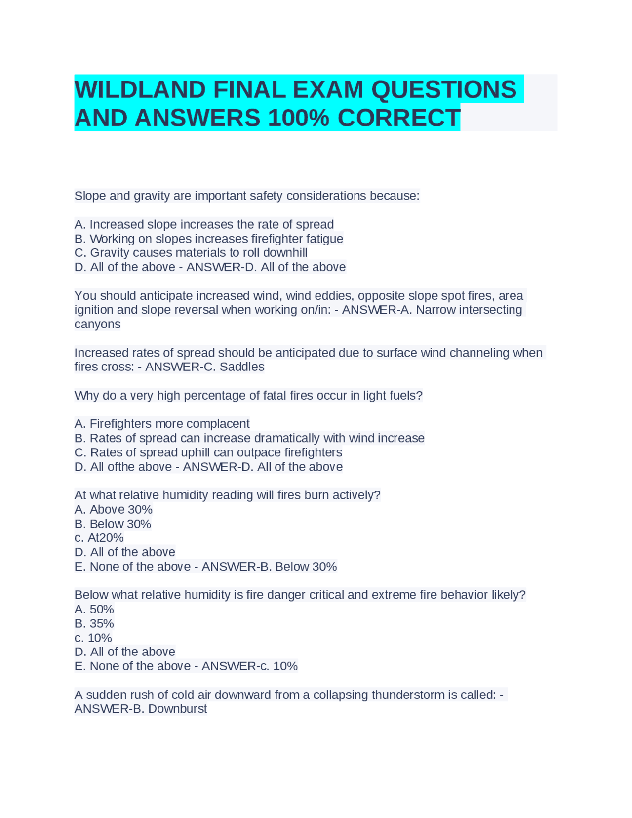 Wildland Firefighting Exam Questions and Answers | Exams Safety and ...