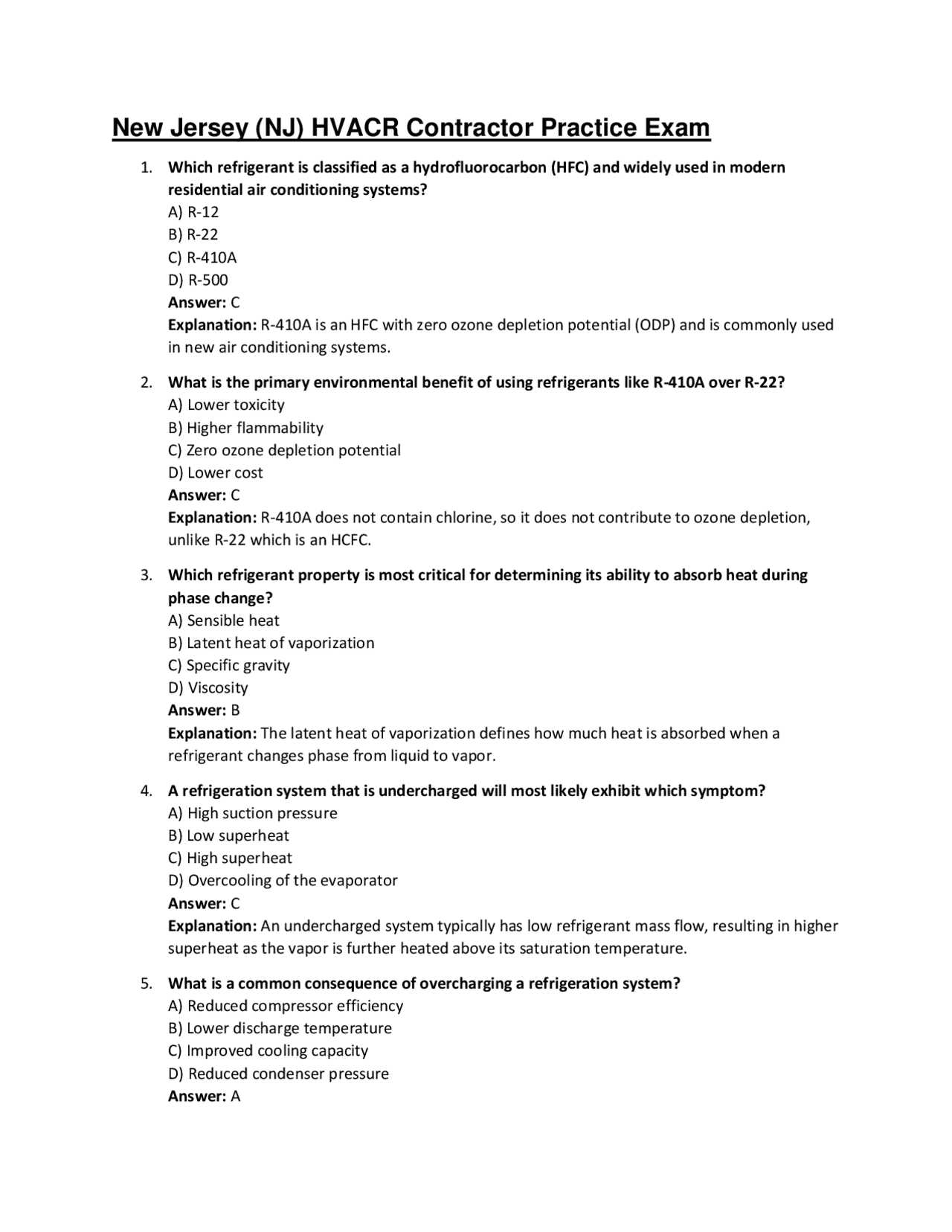 New Jersey (NJ) HVACR Contractor Practice Exam | Exams Technology | Docsity