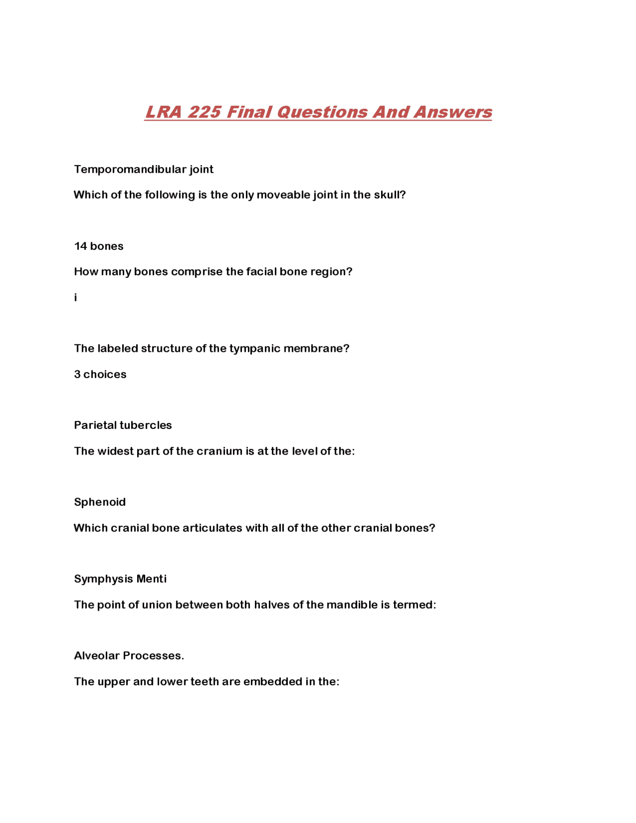 LRA 225 Final Questions And Answers | Exams Advanced Education | Docsity