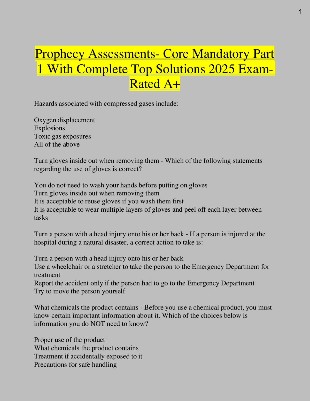Prophecy Assessments- Core Mandatory Part 1 With Complete Top Solutions ...