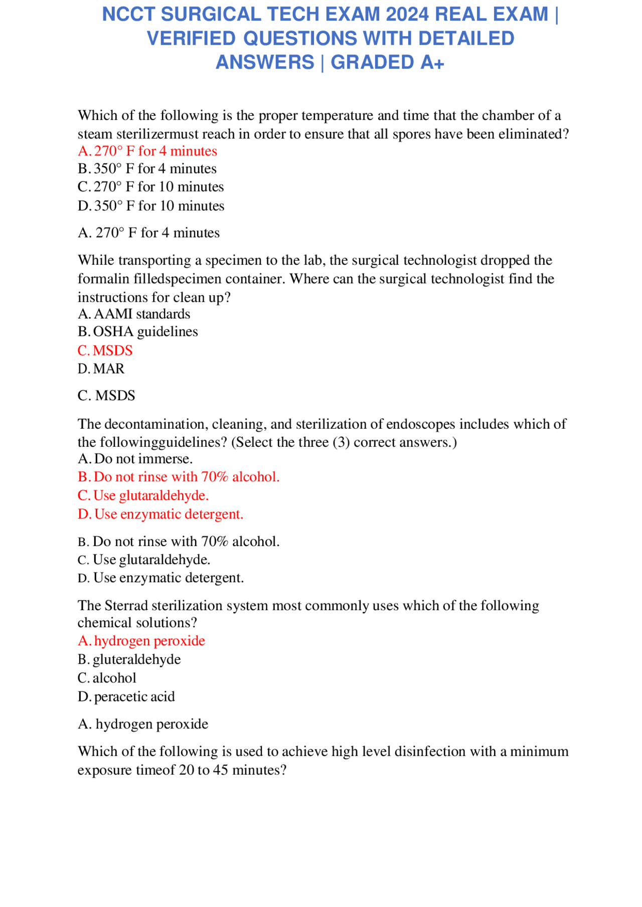 NCCT SURGICAL TECH EXAM 2024 REAL EXAM | VERIFIED QUESTIONS WITH ...